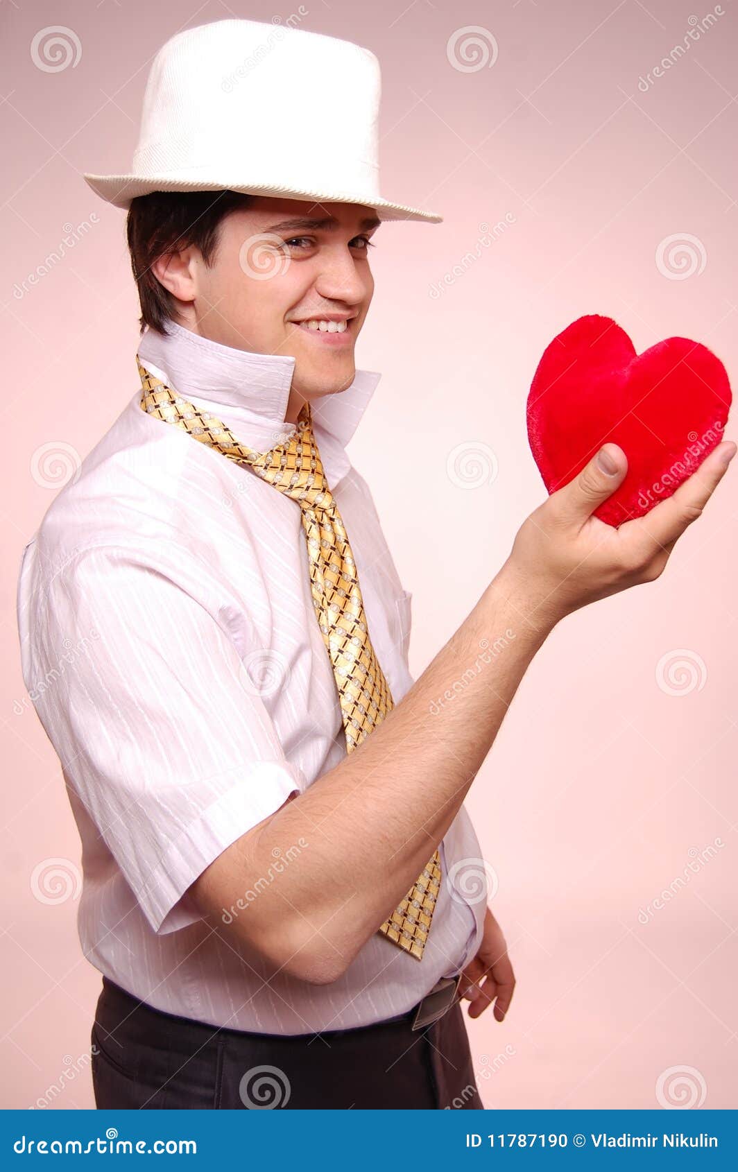 Men in White Cap with Tie and Heart. Stock Photo - Image of heat ...