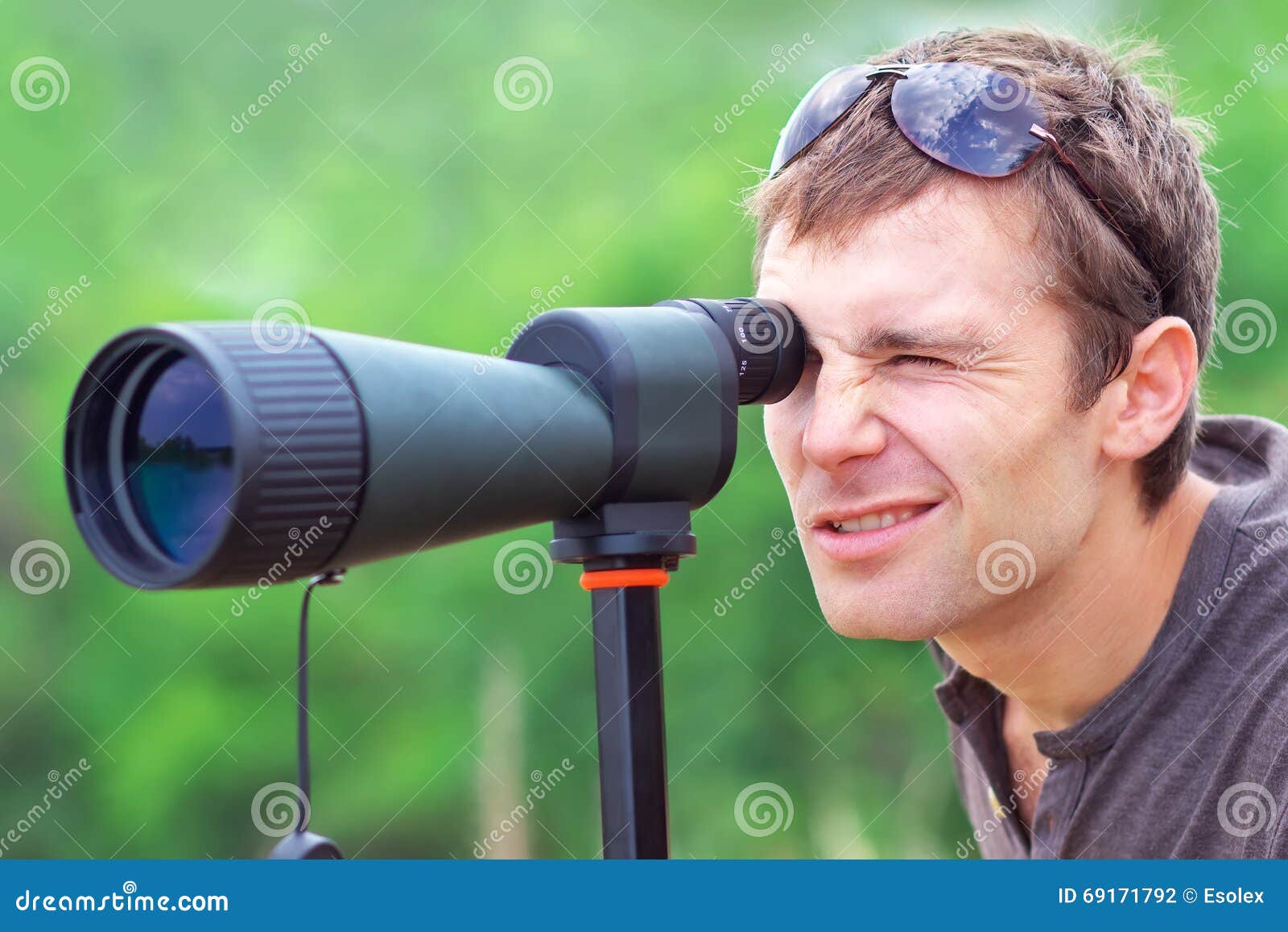 Men Who is Watching in Spotting Scope. Stock Photo - Image of binocular ...