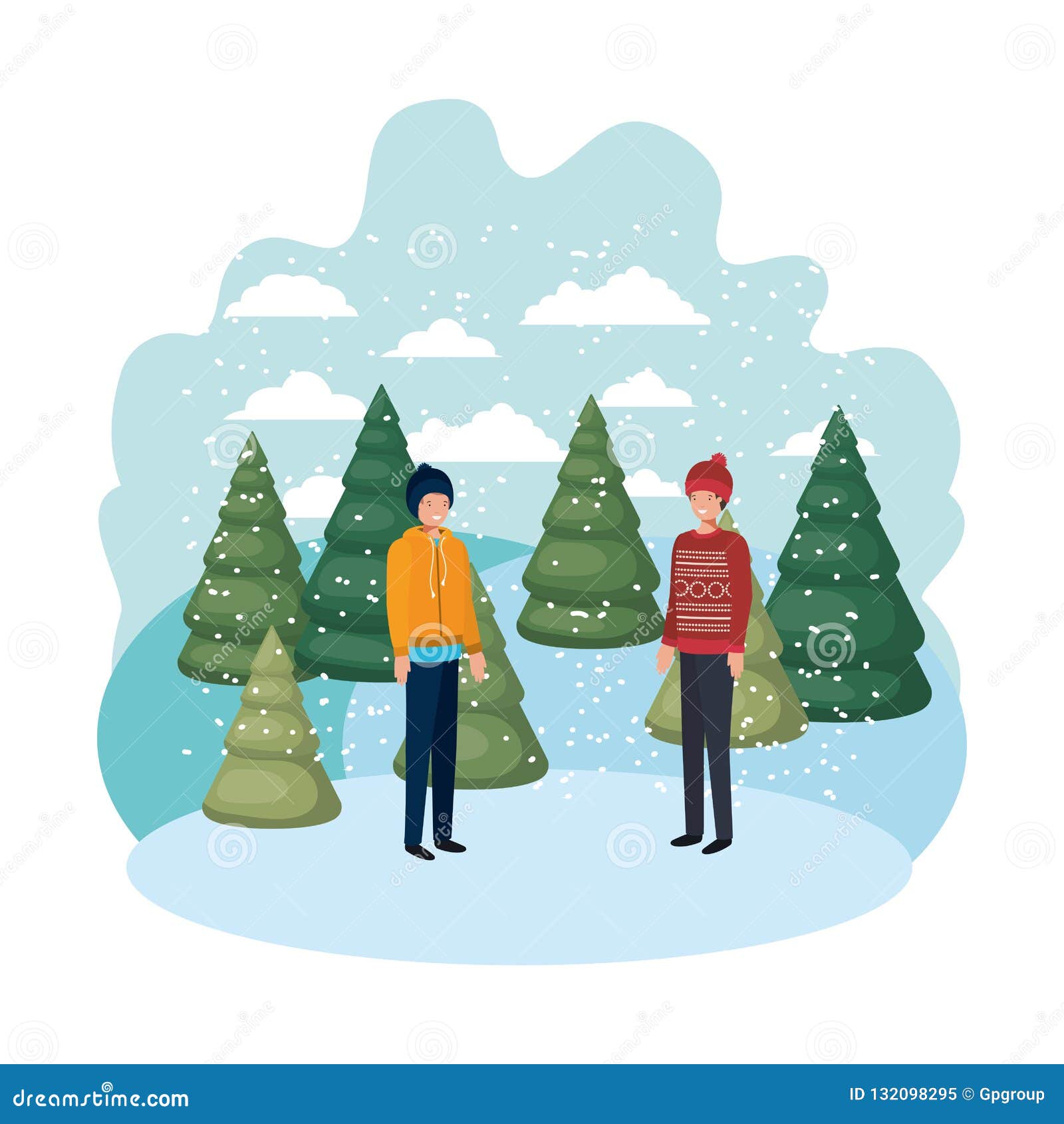 Men with Winter Clothes and Winter Pine Trees Avatar Character Stock ...