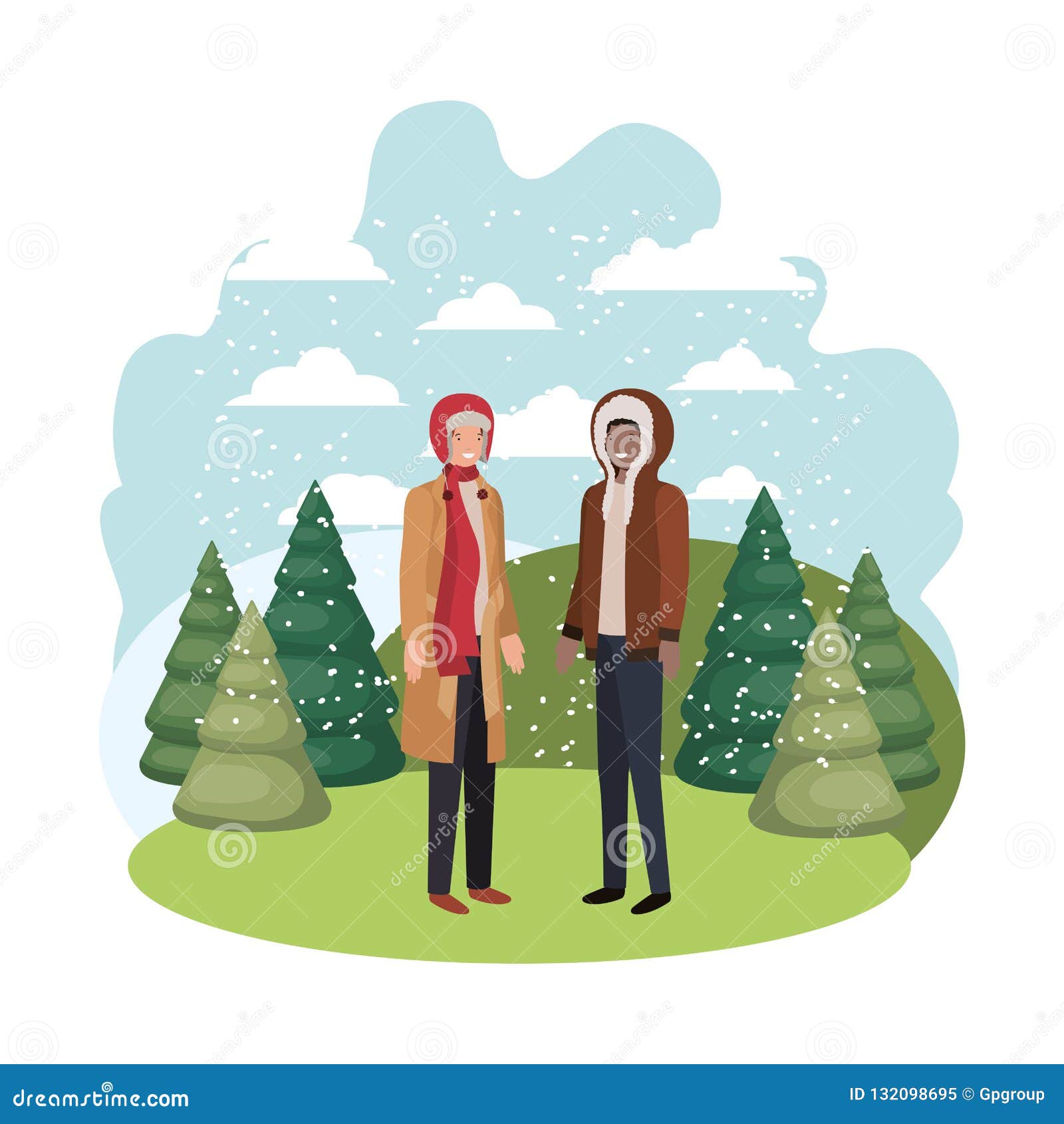 Men with Winter Clothes and Winter Pine Trees Avatar Character Stock ...