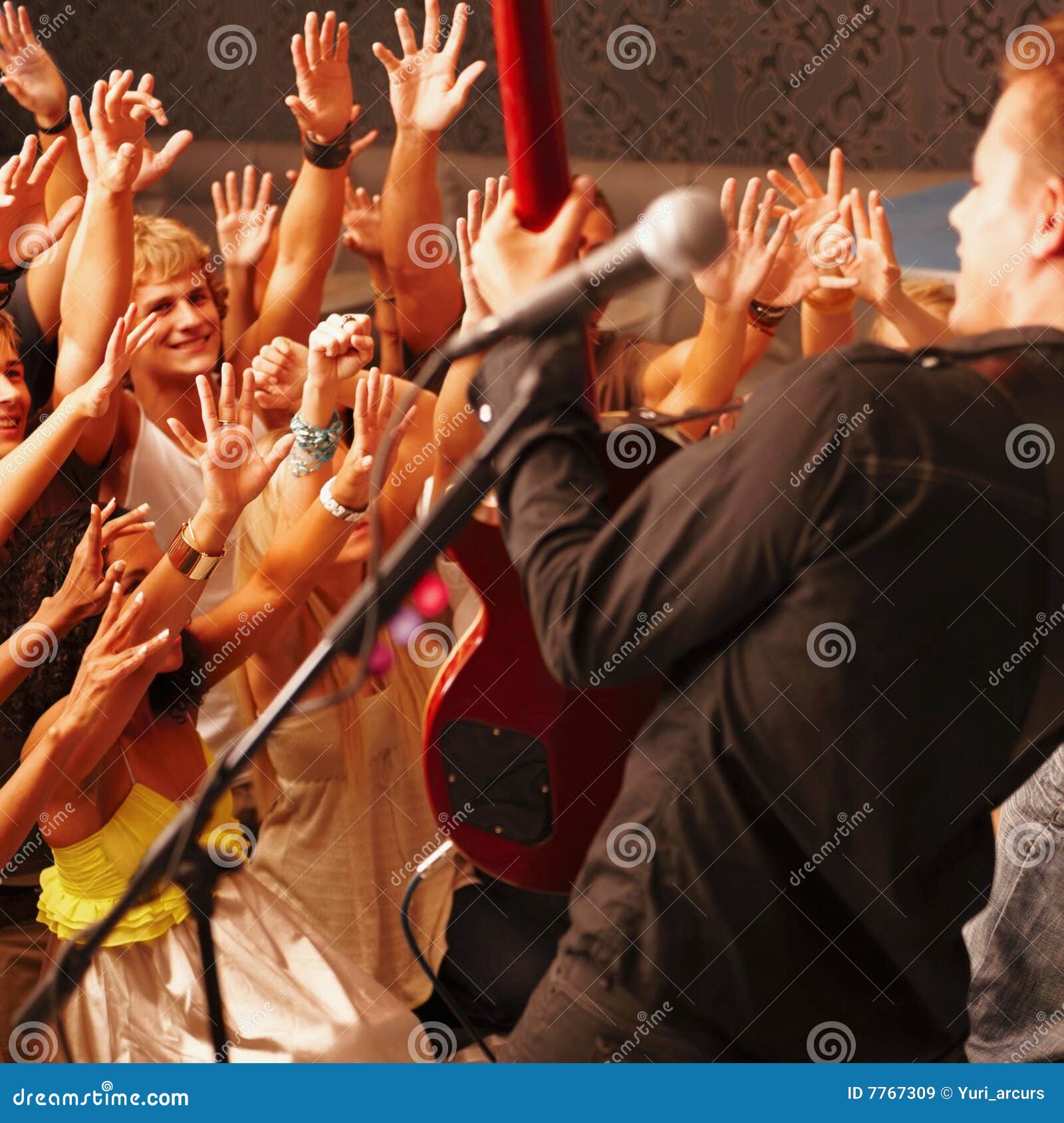 Men and Women Cheering a Young Guitarist Stock Image - Image of music ...