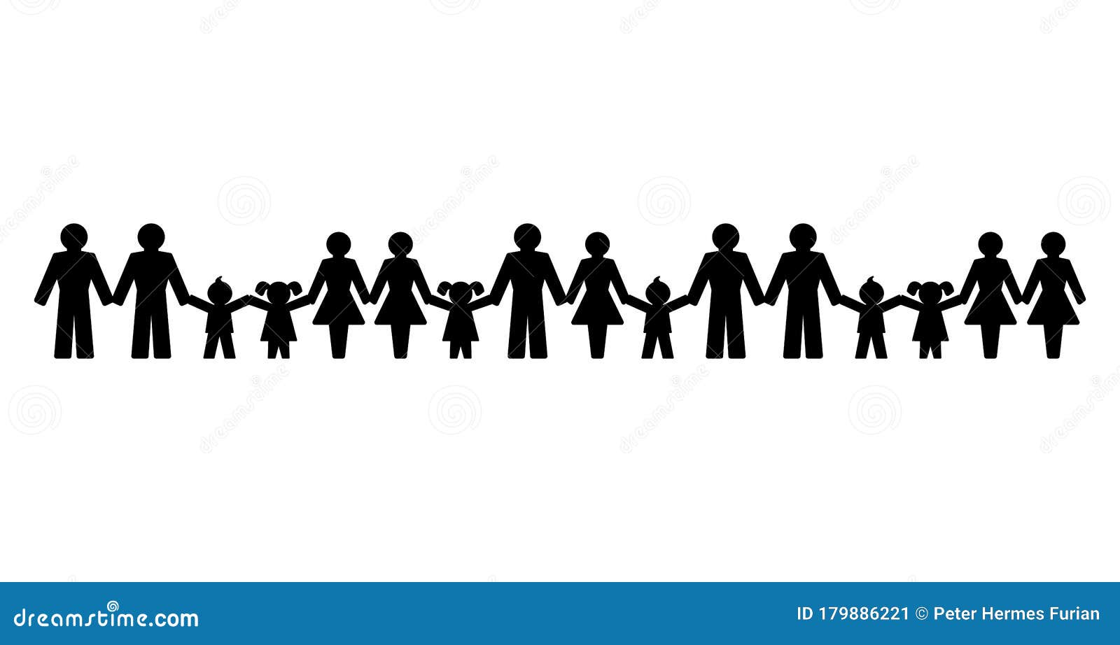 Pictograms of People Holding Hands, Standing in a Row Stock Vector ...