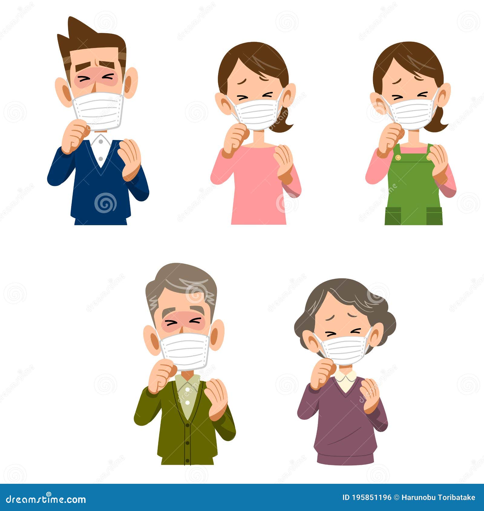 Men and Women Coughing with Masks Stock Illustration - Illustration of ...