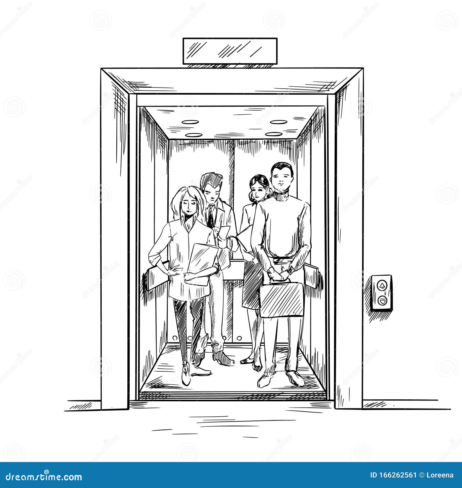 Men and Women in the Elevator, Hand Drawn Vector Stock Vector ...