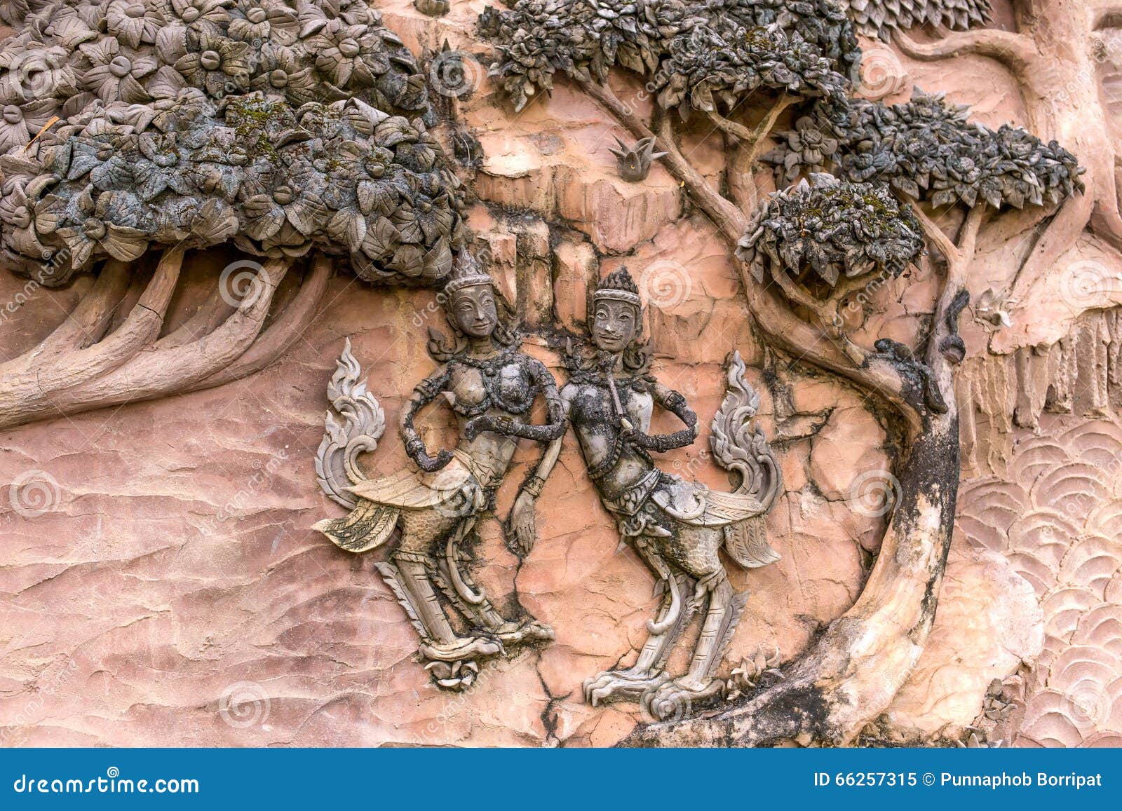 Men and Women Kinnari on Wall Stock Image - Image of antique, outdoor ...