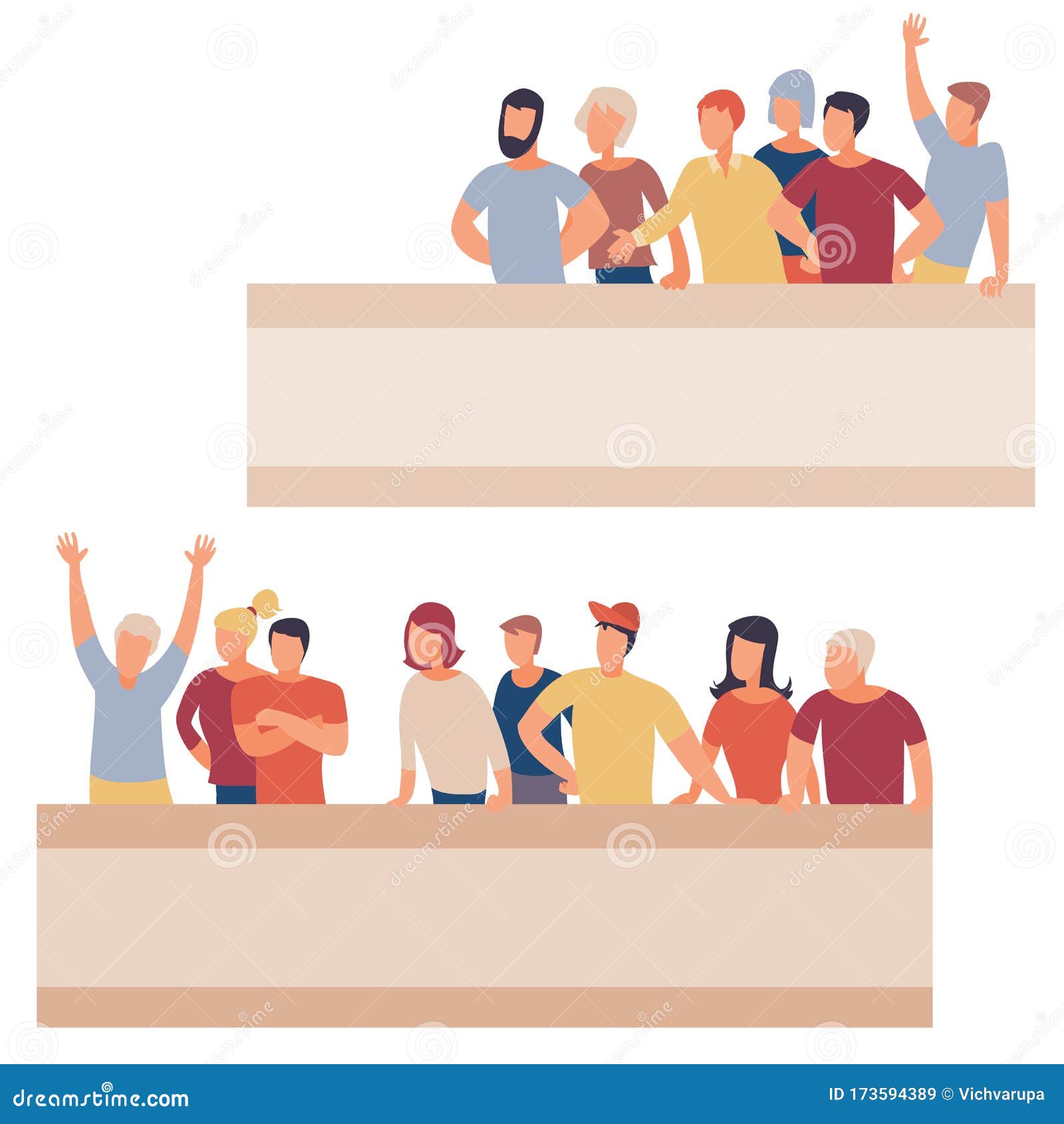 Men and Women Stand Behind the Stands and Wave Their Hands in Support ...