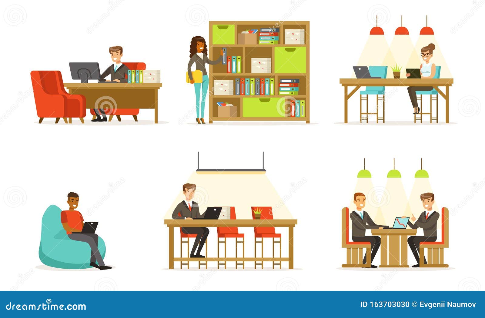 Men and Women Work in the Office. Vector Illustration. Stock Vector ...