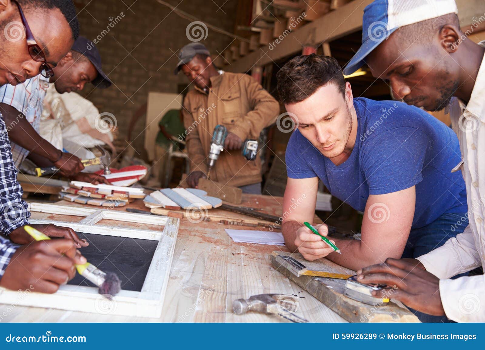 Men at Work in a Carpentry Workshop, South Africa, Close Up Stock Image ...