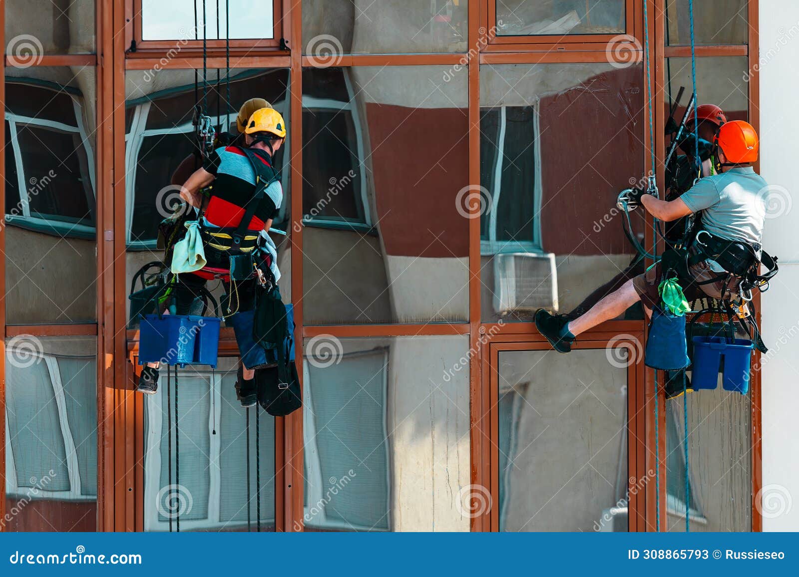 Men at Work Cleaning Exterior Windows Stock Image - Image of industrial ...