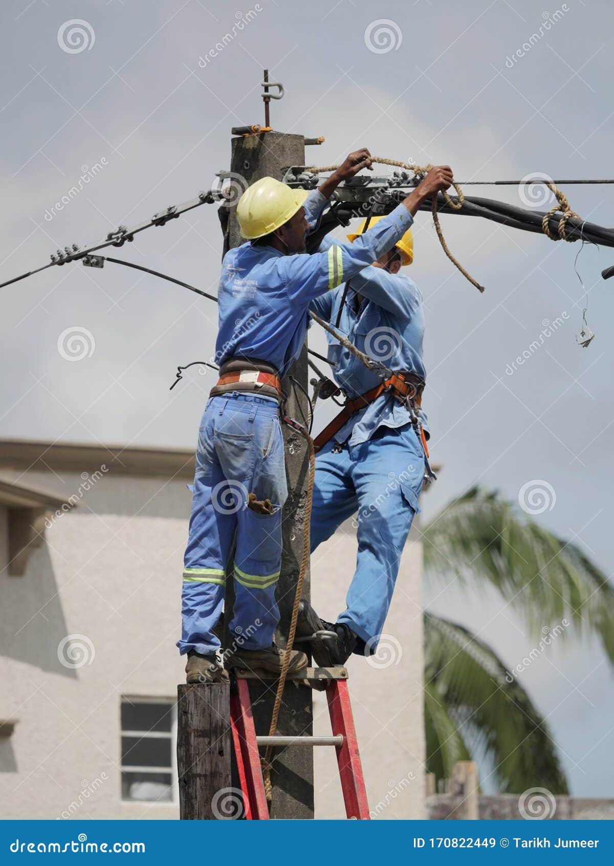 Men at Work on Electricity Column Editorial Stock Image - Image of ...