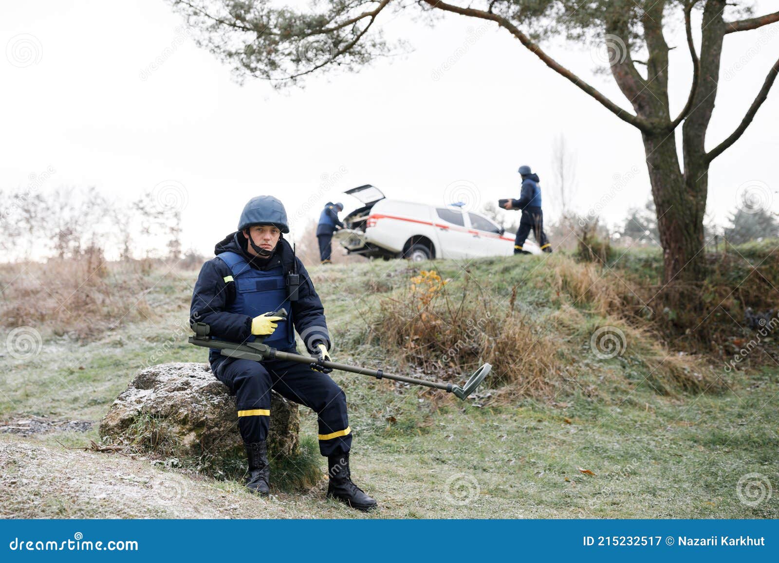 Men Work in Emergencies. Emergency Workers Work Outdoors. a Man in ...