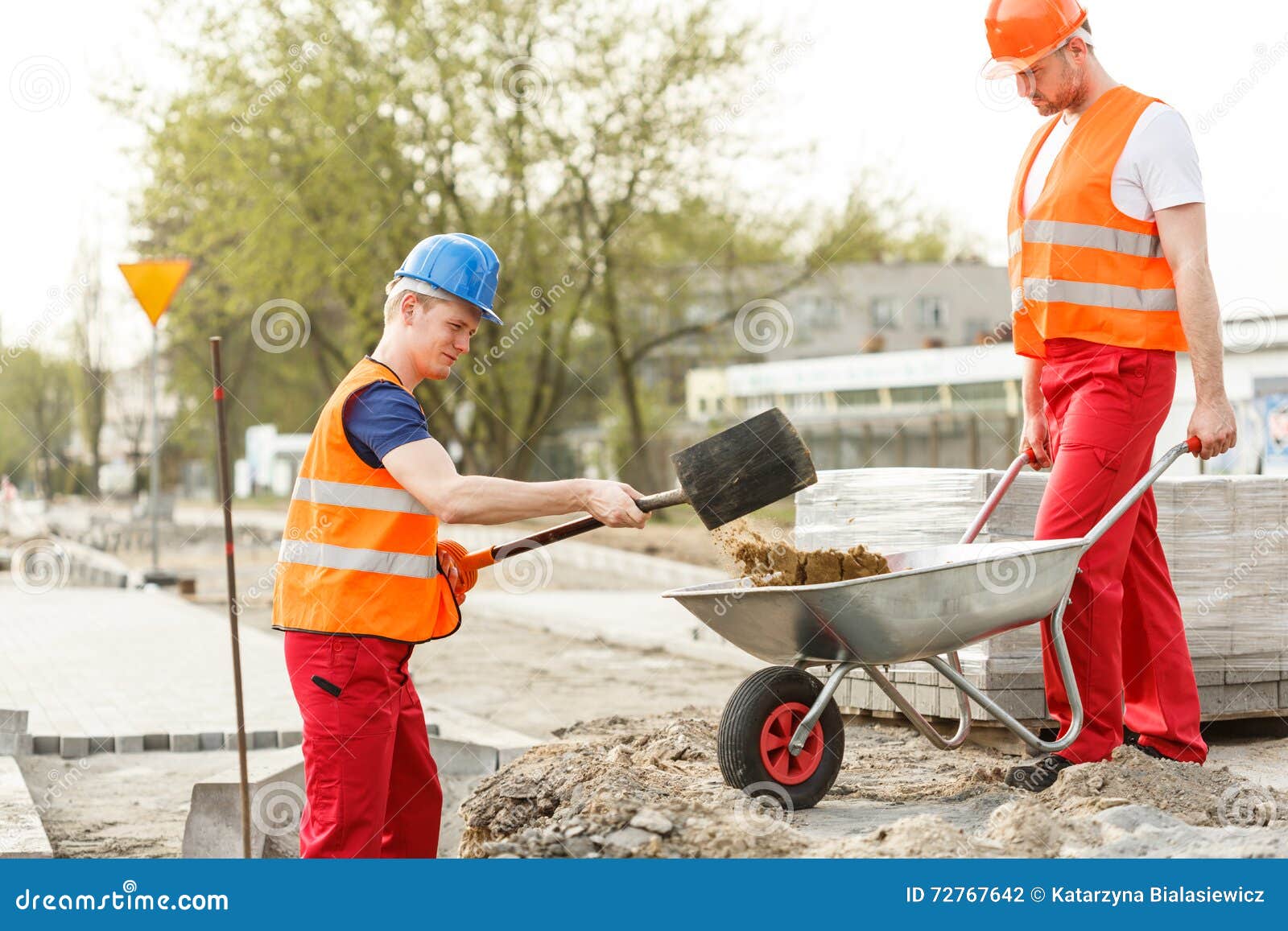 Men at work loading barrow stock photo. Image of shovel - 72767642