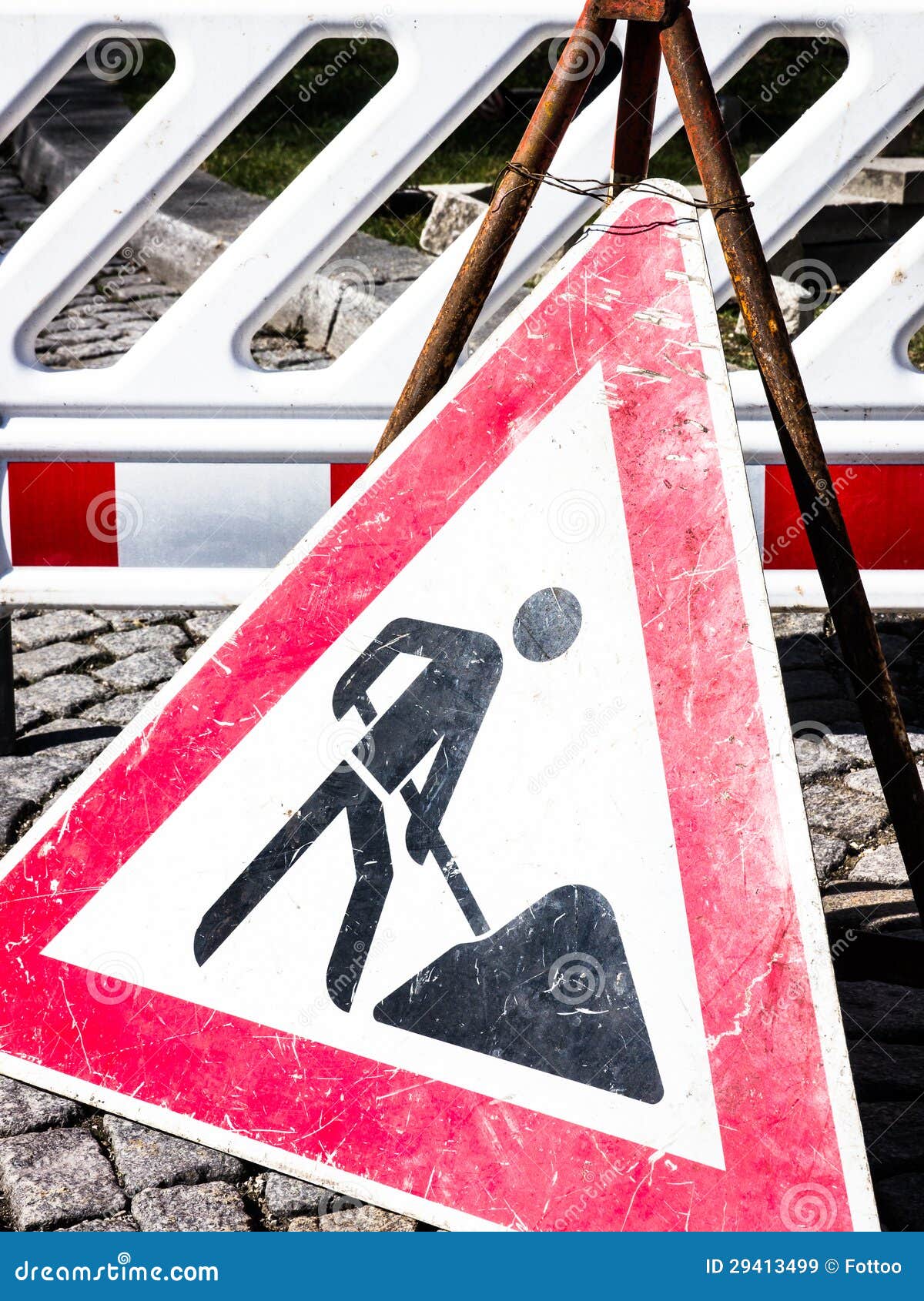 Men at work sign stock image. Image of work, tilt, fence - 29413499