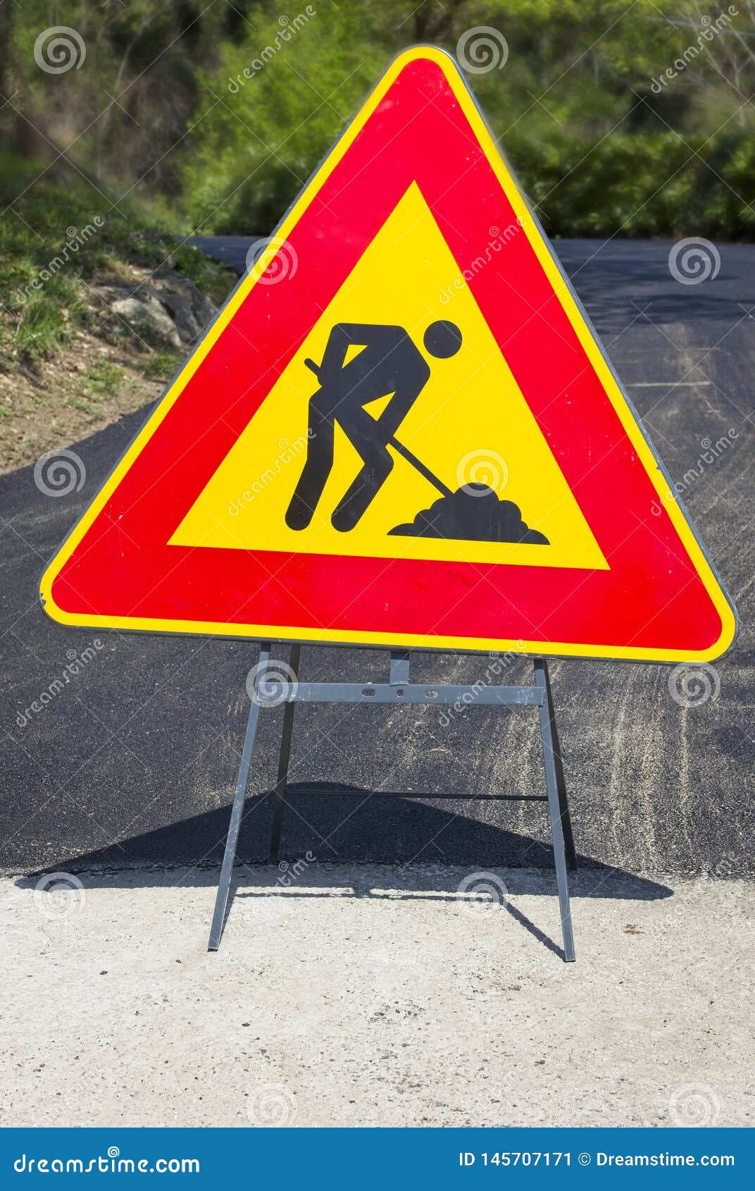 Road works sign stock image. Image of work, warning - 145707171