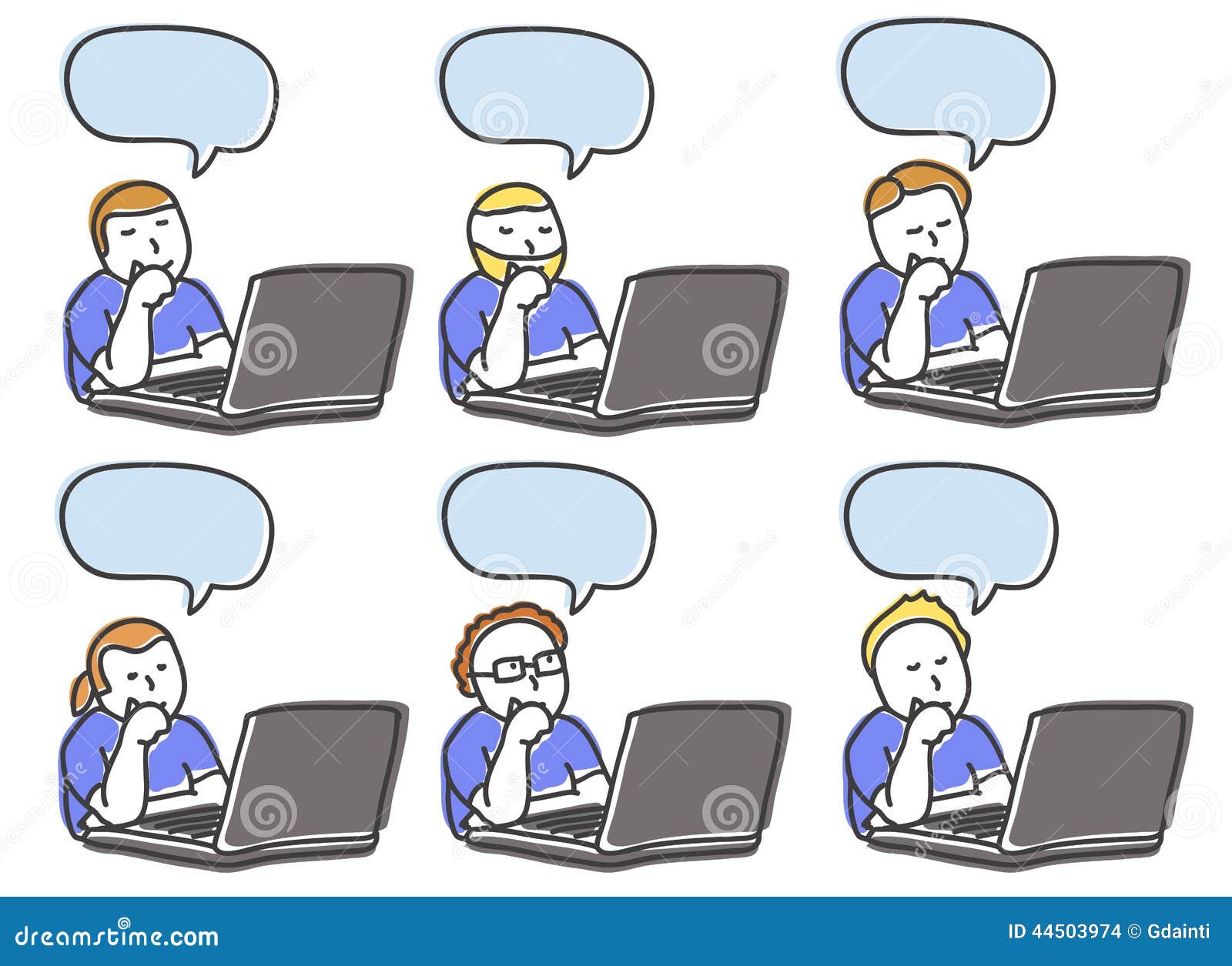 Men Work and Think on the Computer Hand Drawn Stock Vector ...