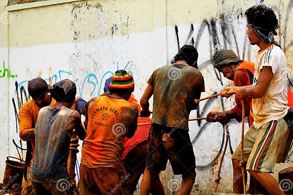 Men Work in a Team To Pull Underground Cable. Editorial Image - Image ...