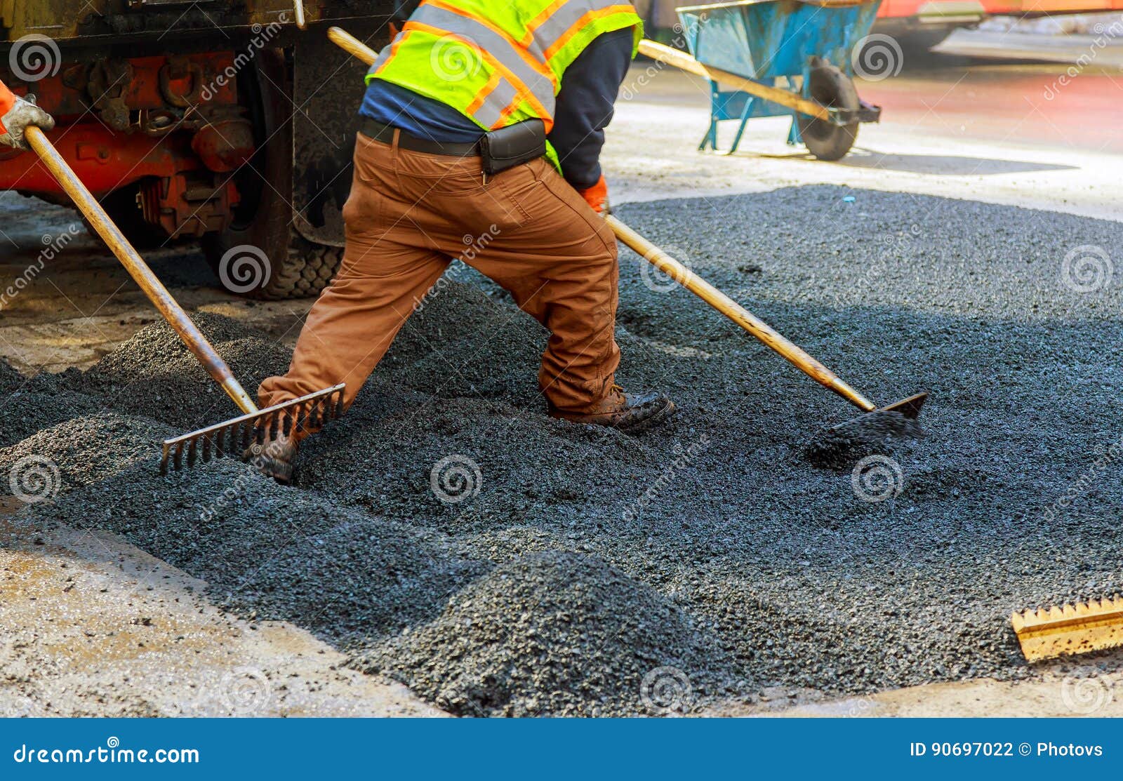 Men at Work, Urban Road Under Construction, Asphalting in Progress ...