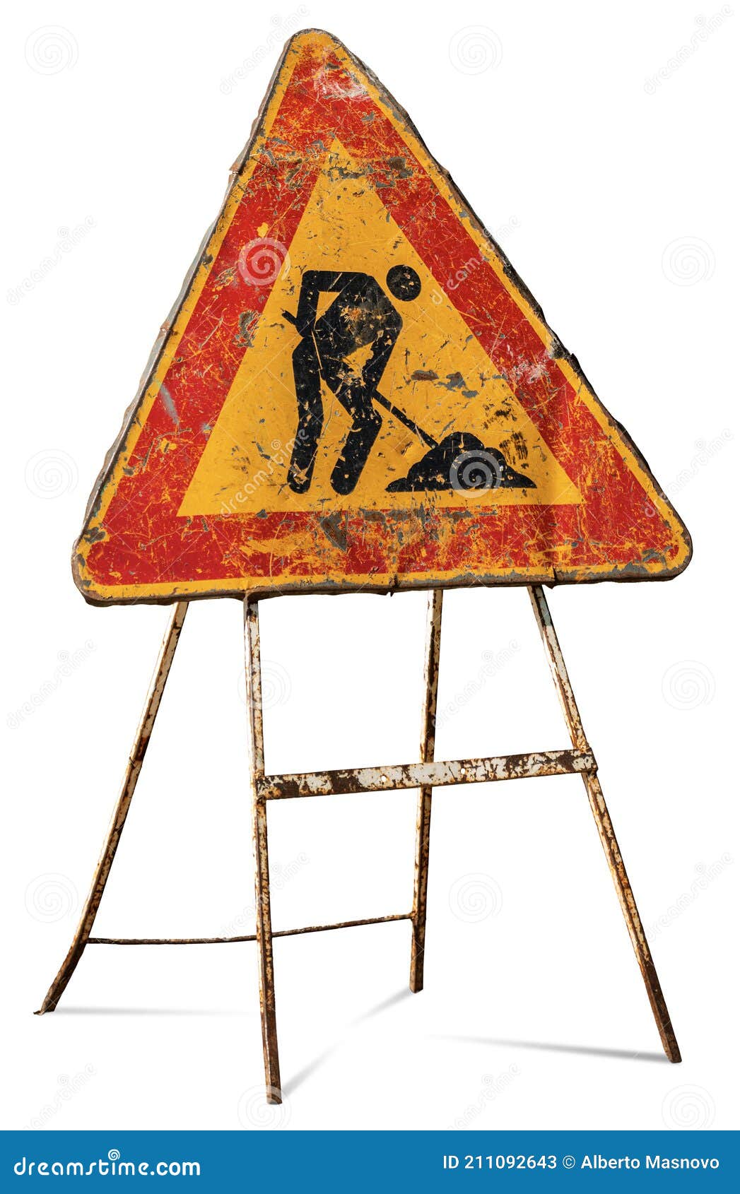 Men at Work or Work in Progress - Old Road Sign Isolated on White Stock ...