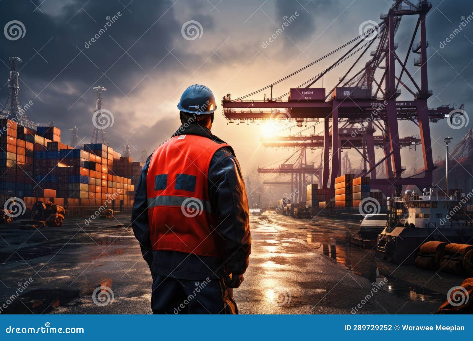 Men Worker at Shipping Containers, Warehousing and Logistic Shipping ...