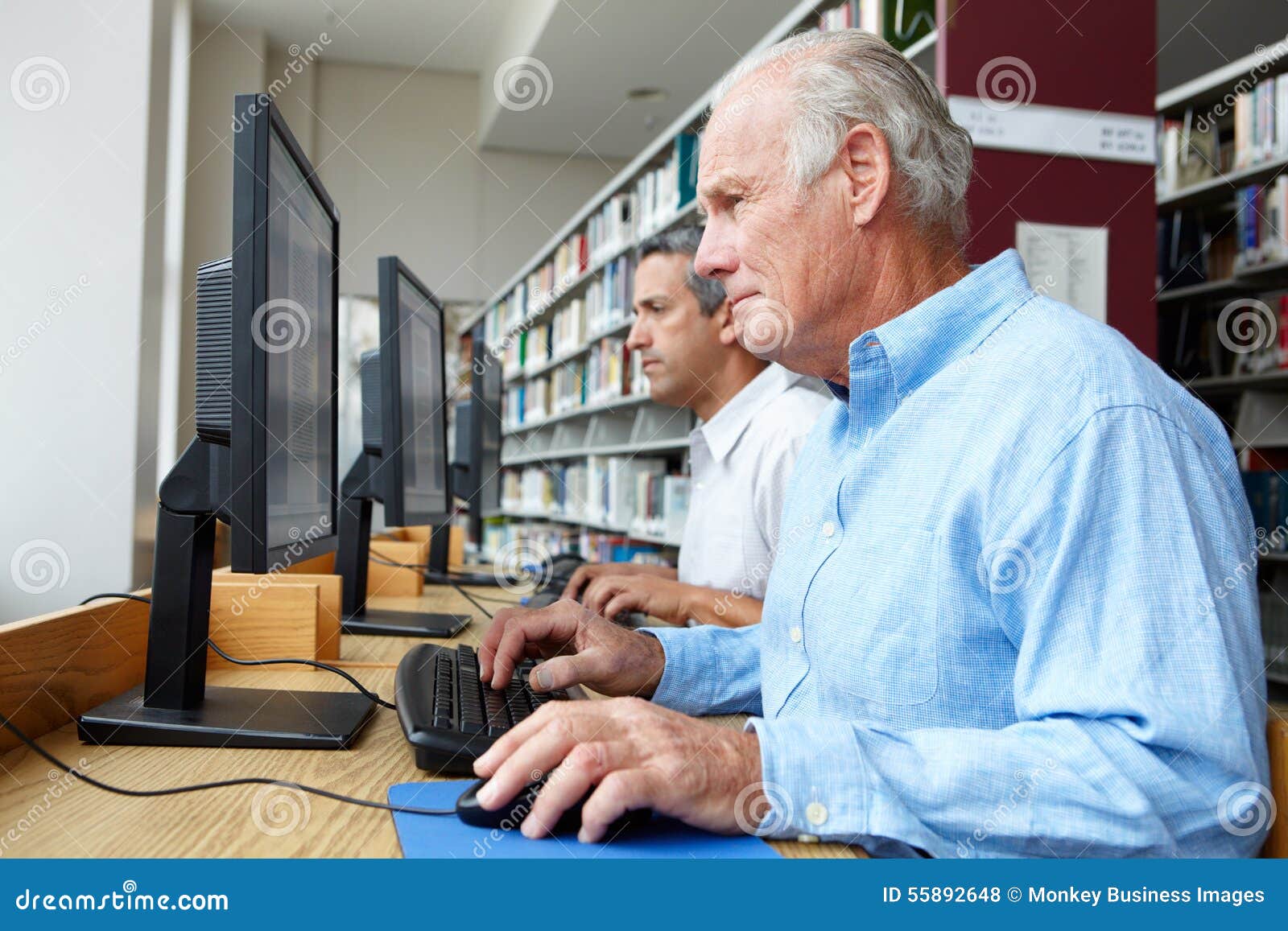Men Working On Computers In Library Stock Photography | CartoonDealer ...