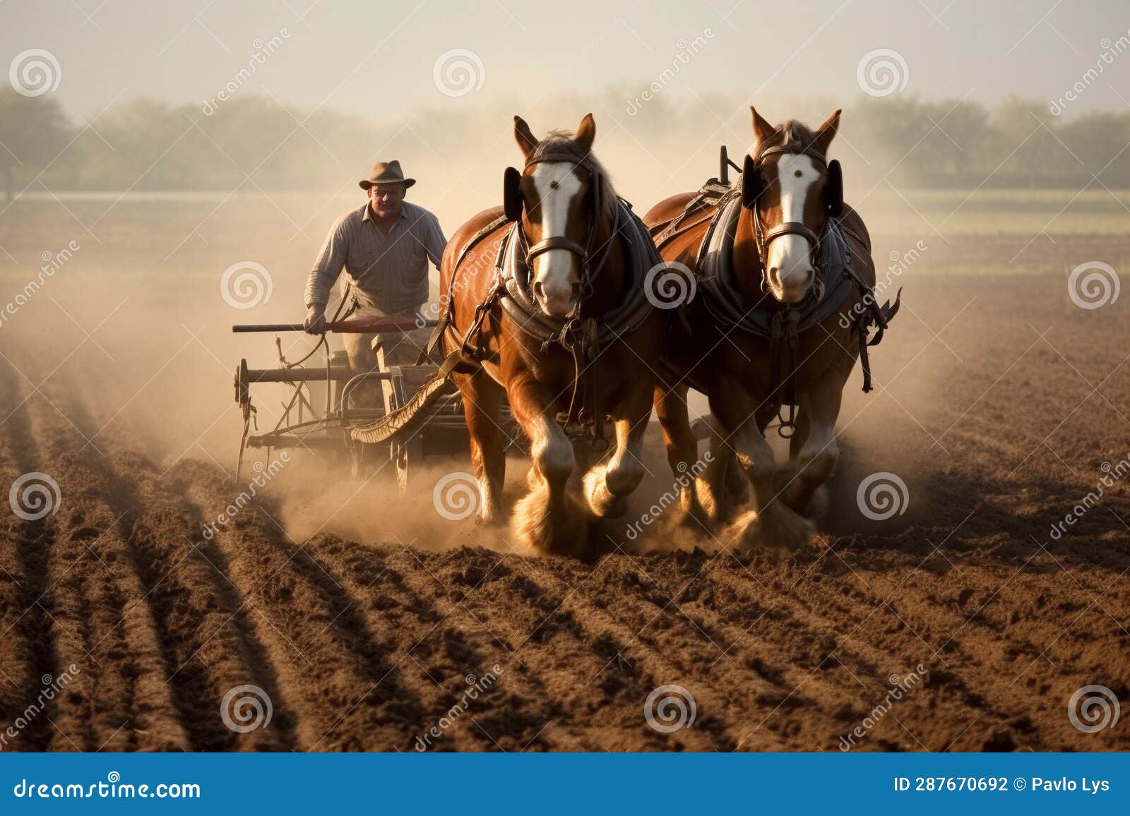 Men Working on the Farm with Horse and Plow Stock Illustration ...