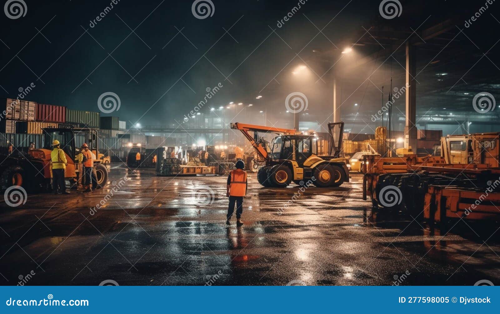 Men Working with Heavy Machinery at Night Generated by AI Stock ...