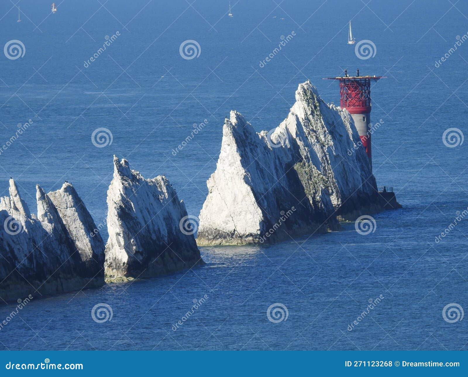 Men Working on the Needles Lighthouse Stock Photo - Image of blue ...