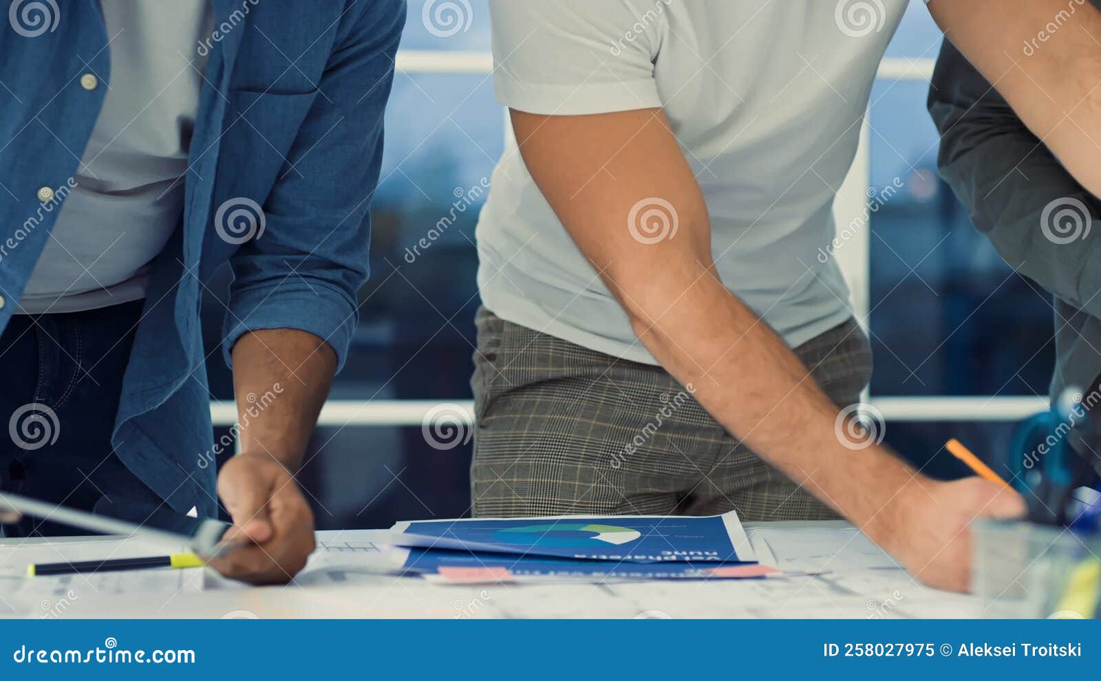 Men Working at Office. Three Men Architectures Working at Office. Hands ...
