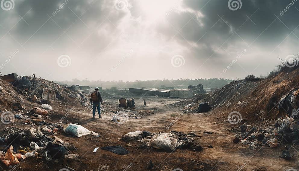 Men Working Outdoors in a Rural Scene, Surrounded by Pollution ...