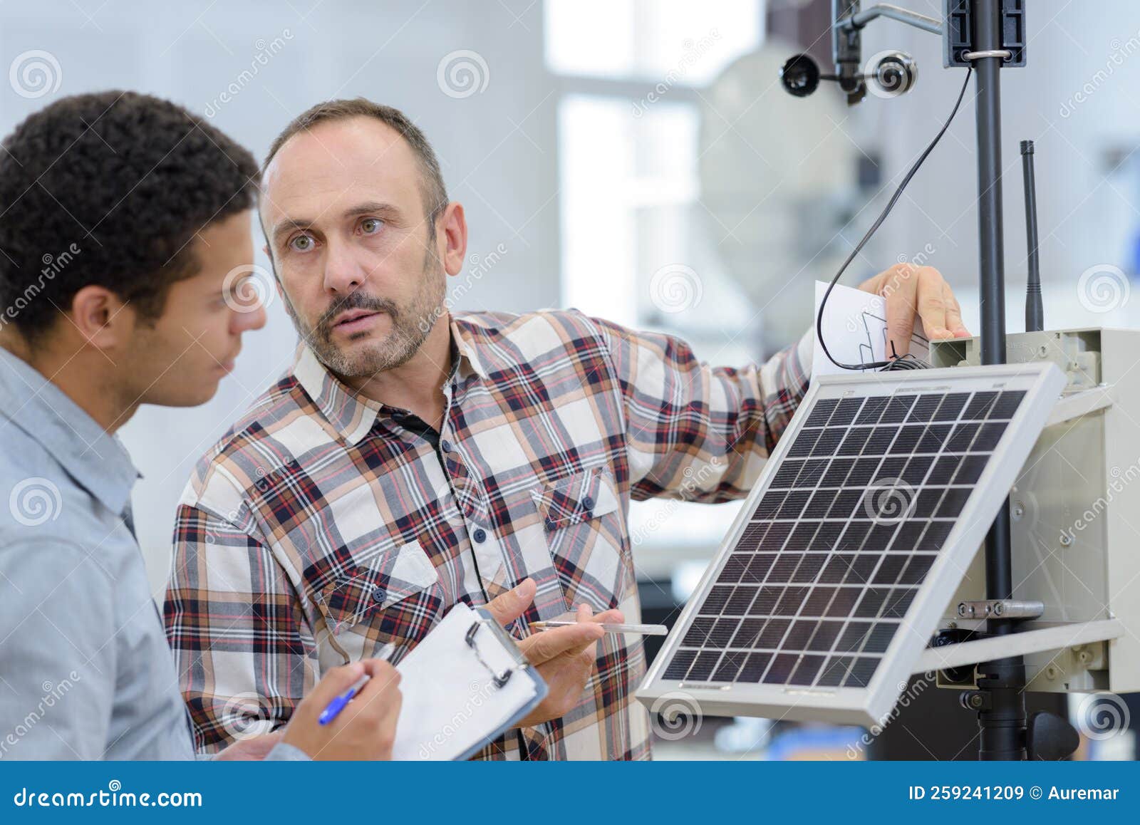 Men Working on Photovoltaic Solar Plant Stock Image - Image of plant ...