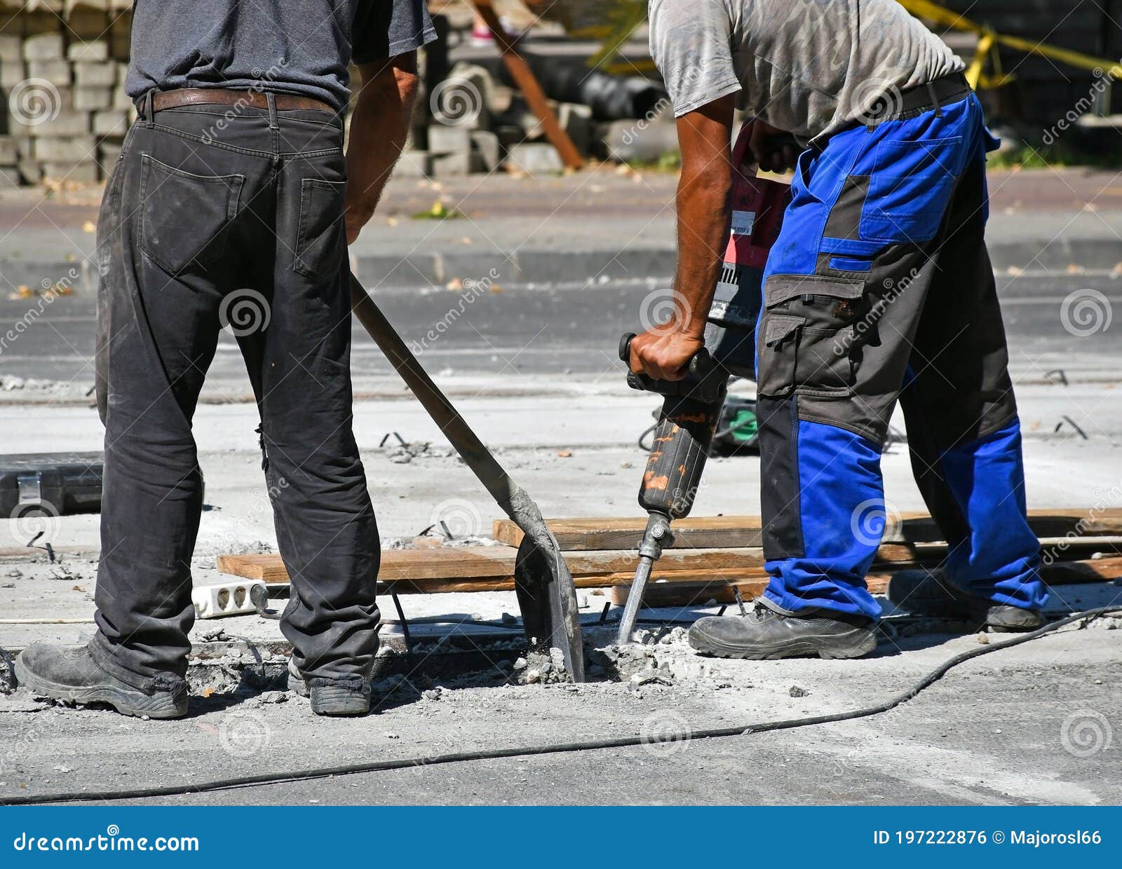 Men are Working at the Road Construction Stock Photo - Image of city ...