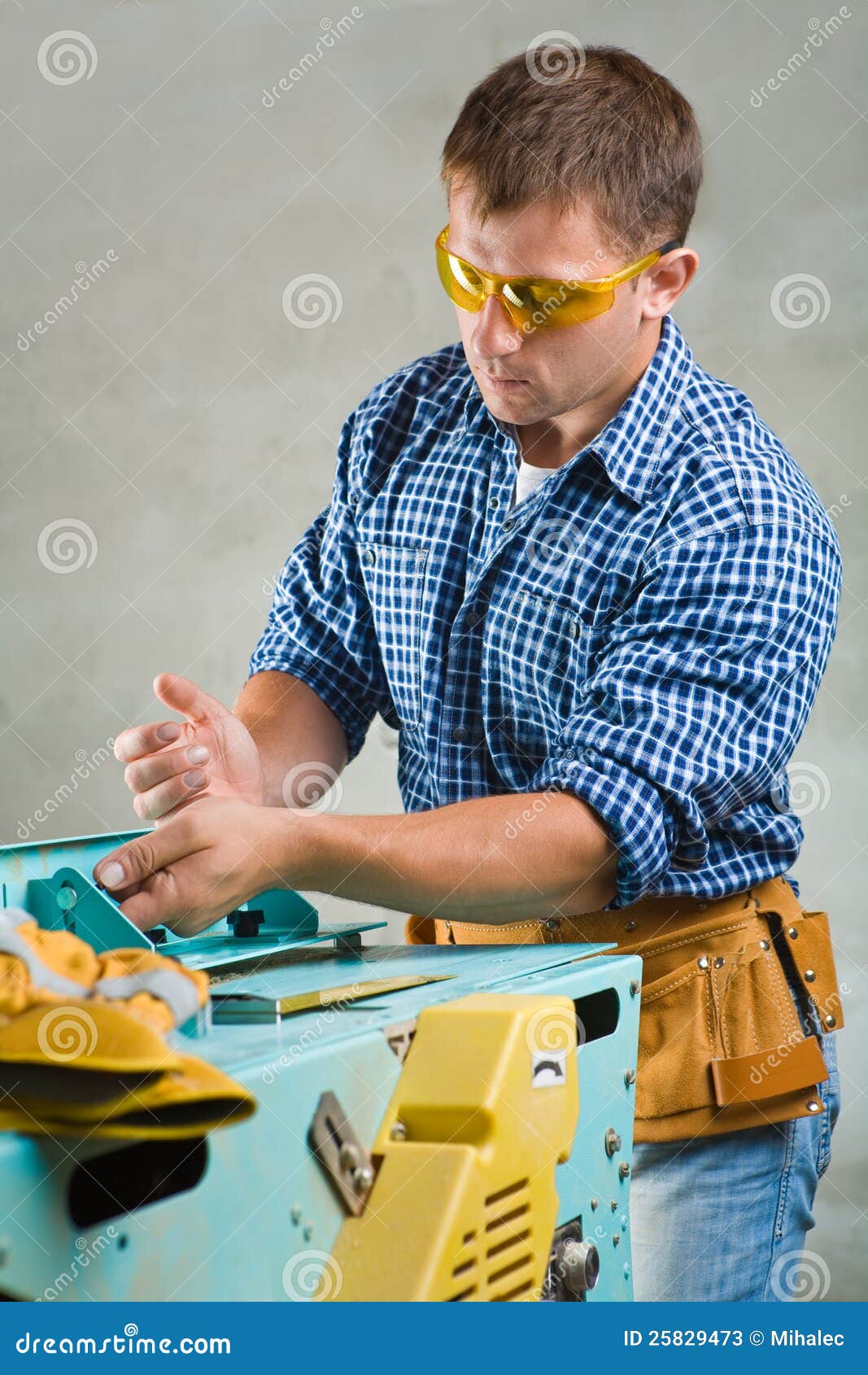 Men Works on Woodworking Mashine Stock Image - Image of close, hand ...