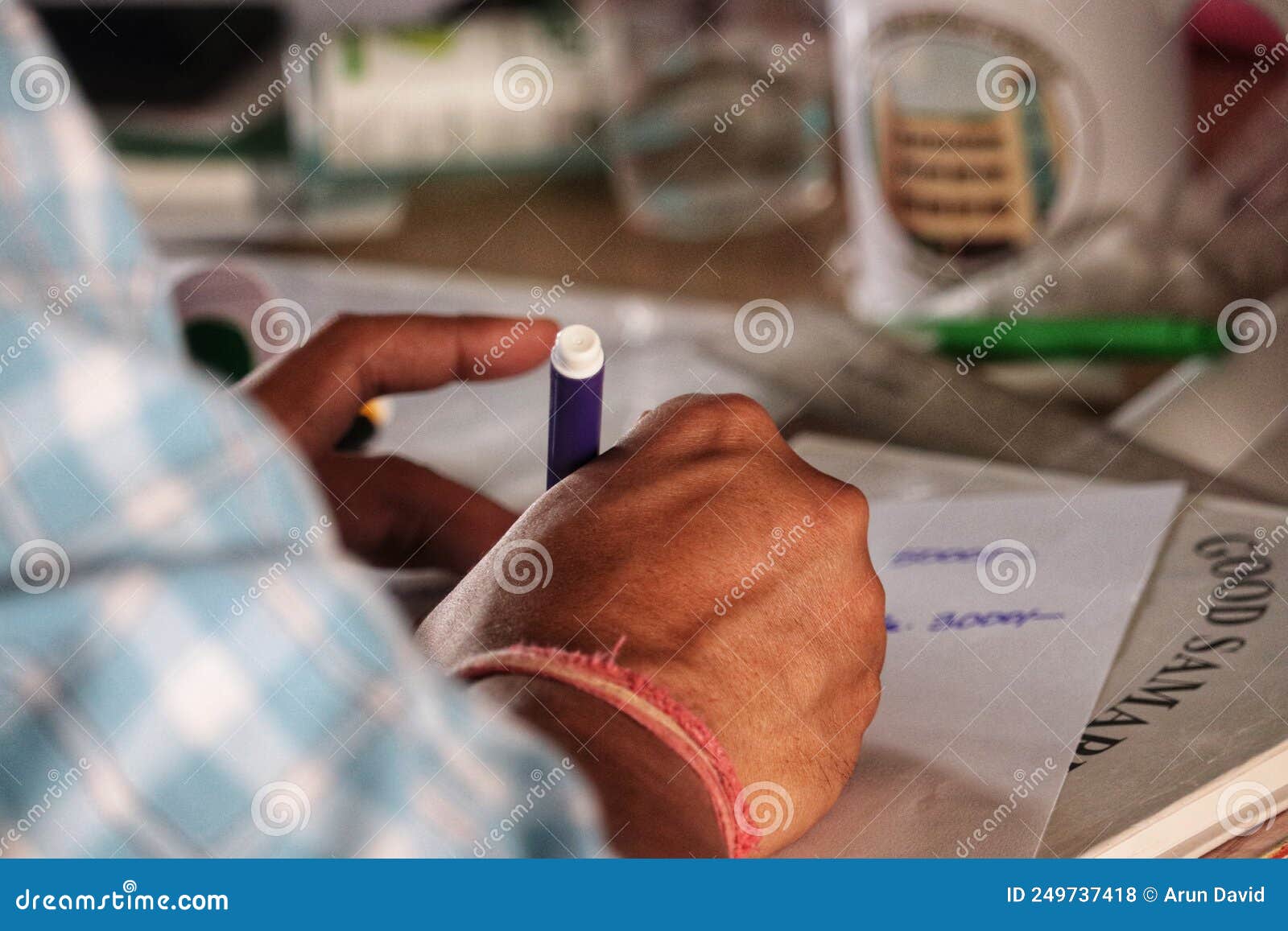 Men Writing the Report and with Hands Stock Photo - Image of paper ...