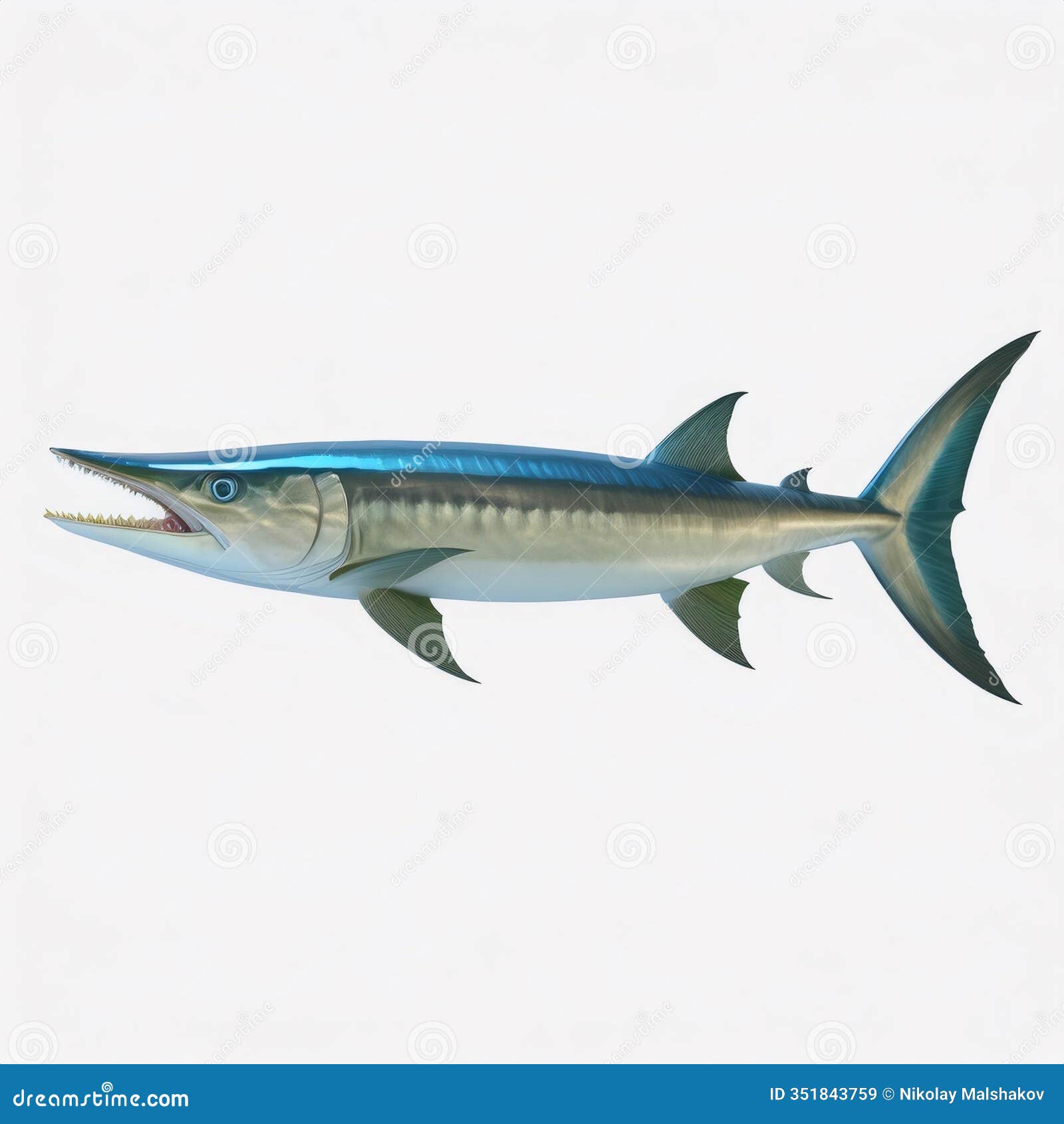 Menacing 3D Barracuda Rendering, Sharp Teeth Exposed, White Background ...