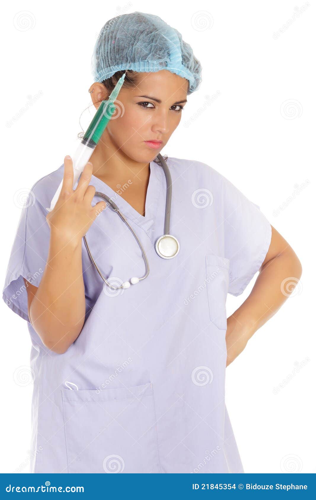 Menacing Nurse Holding Needle Stock Photo - Image of immunization ...