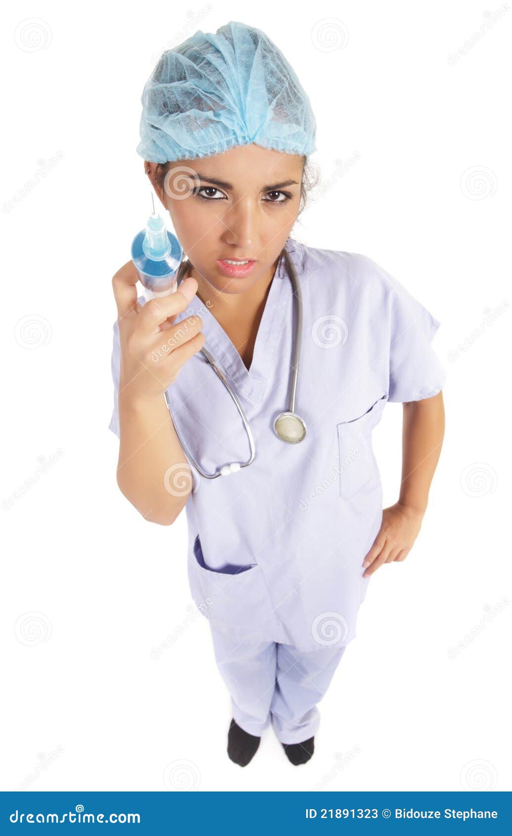 Menacing Nurse Holding Needle Stock Image - Image of manacing, doctor ...