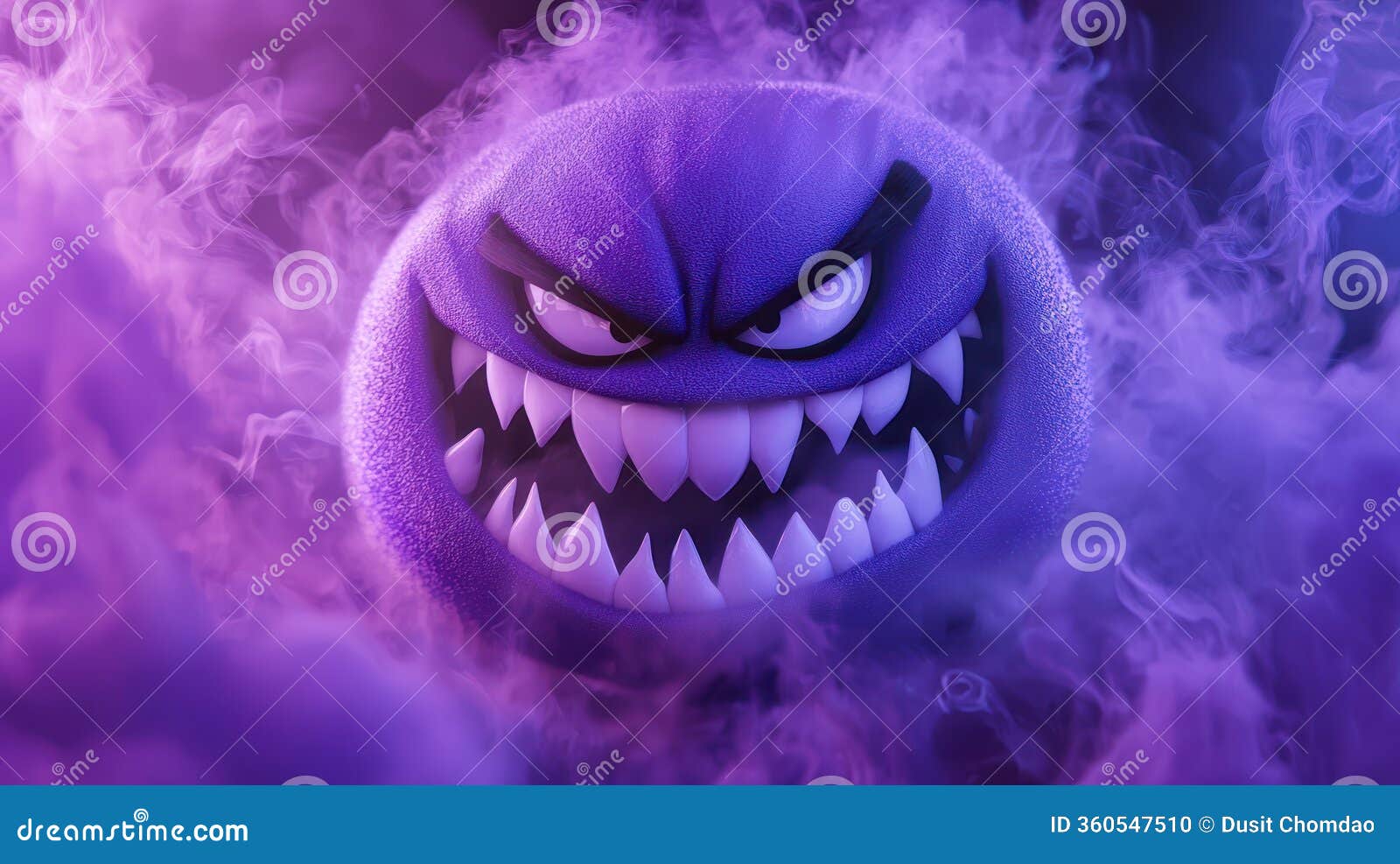 Menacing Purple Character with Sharp Teeth Surrounded by Smoke, Ideal ...