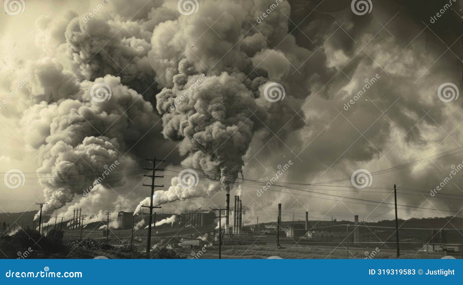 A Menacing Sight of a Power Plant Releasing Thick Columns of Smoke ...