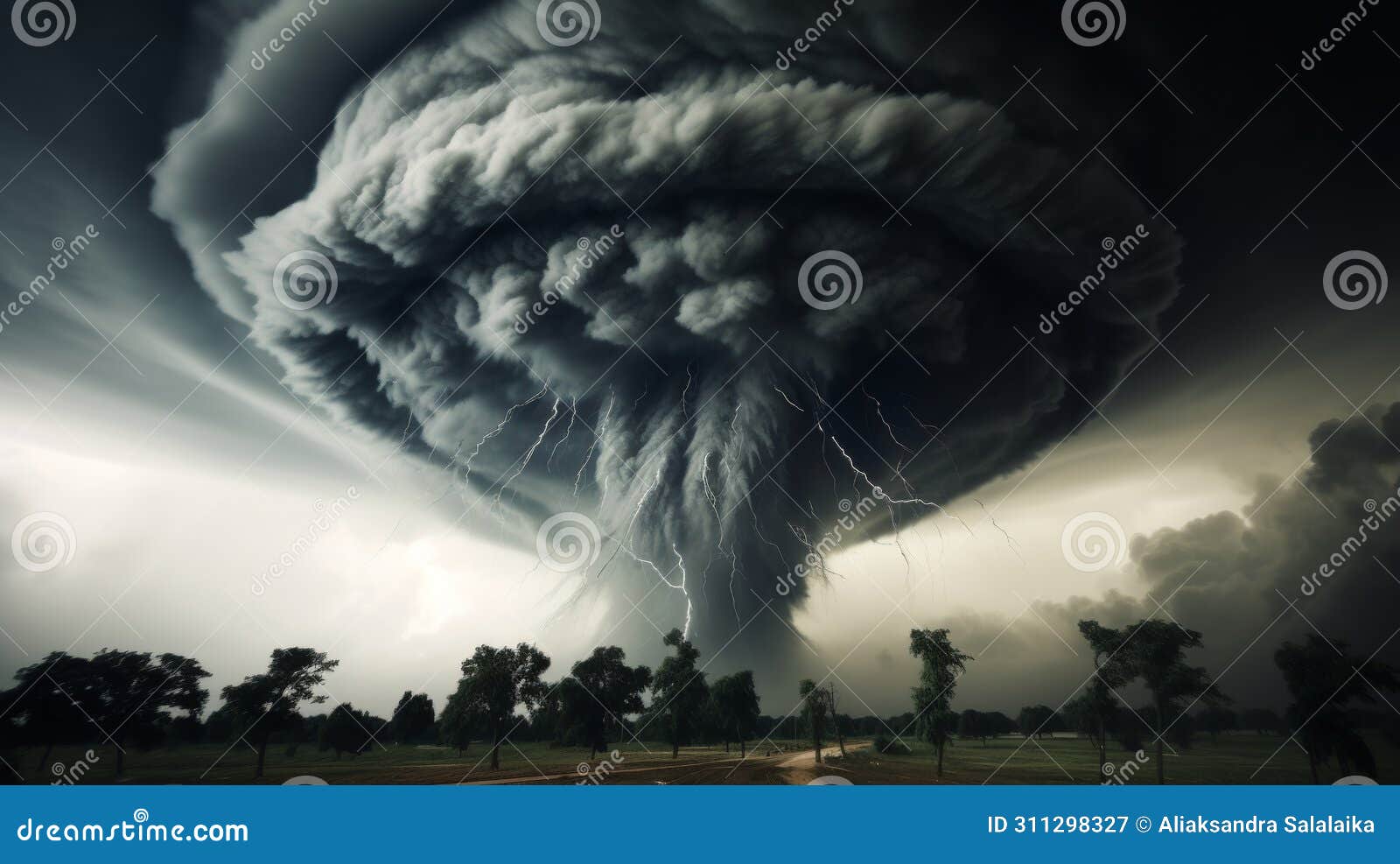 Menacing Tornado in Dramatic Lightning Storm, Raw Force of Nature in ...