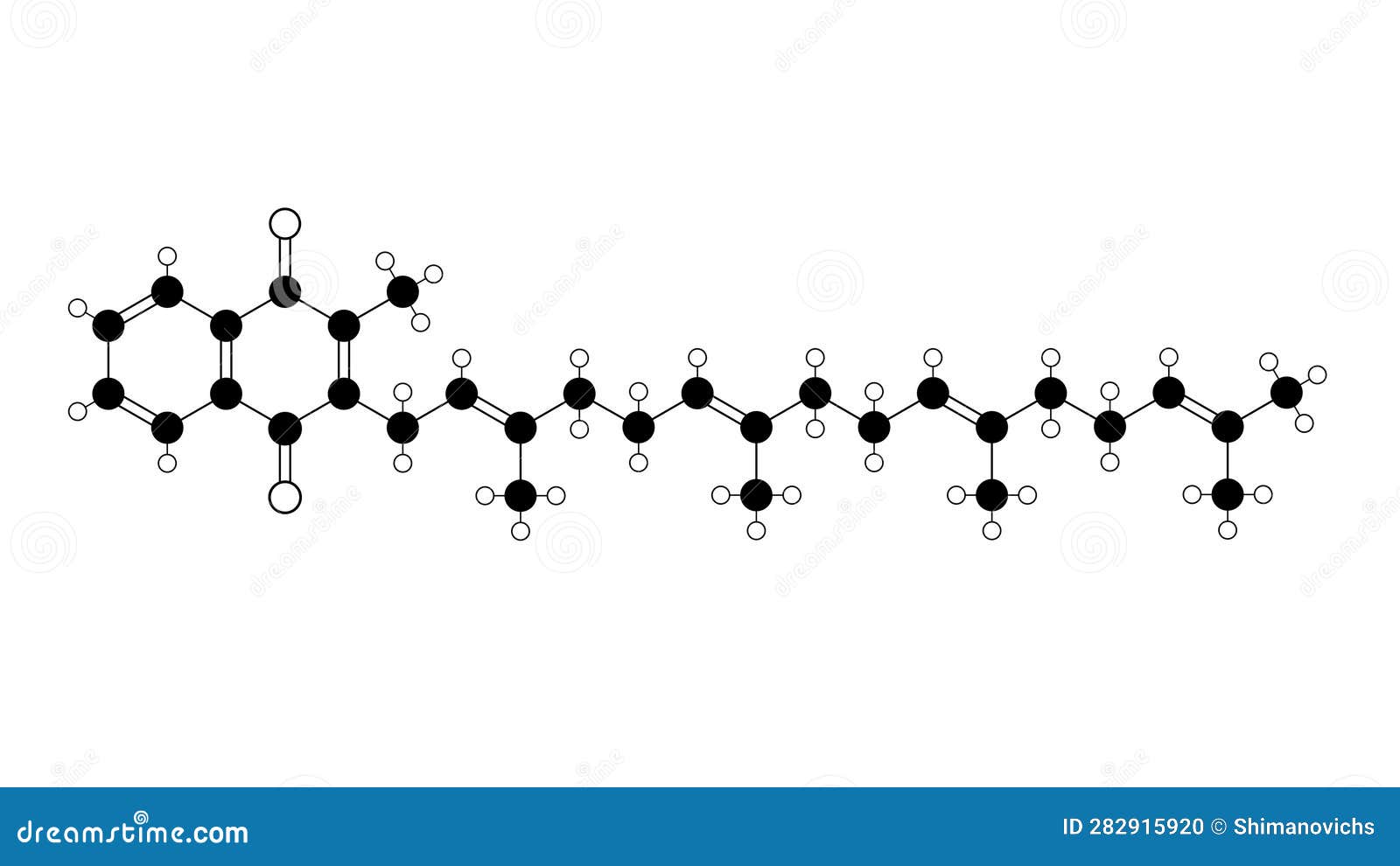 Menaquinone Molecule, Structural Chemical Formula, Ball-and-stick Model ...