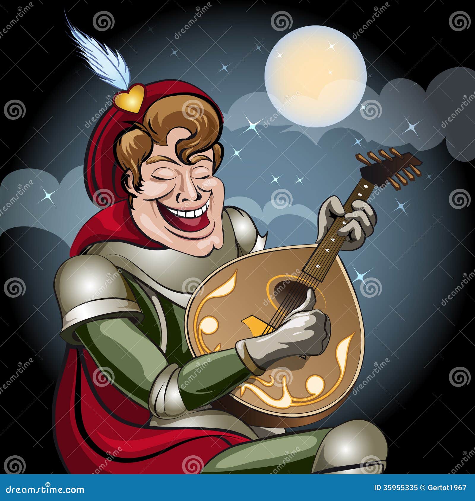 Menestrello con liuto illustrazione vettoriale. Illustrazione di ...