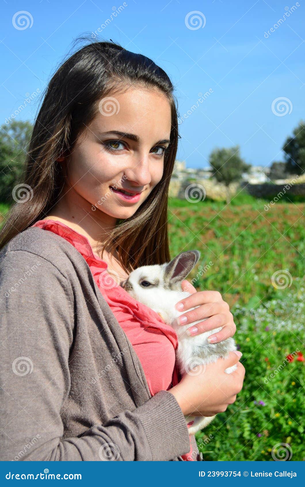 Menina com coelho adorável foto de stock. Imagem de colorido - 23993754