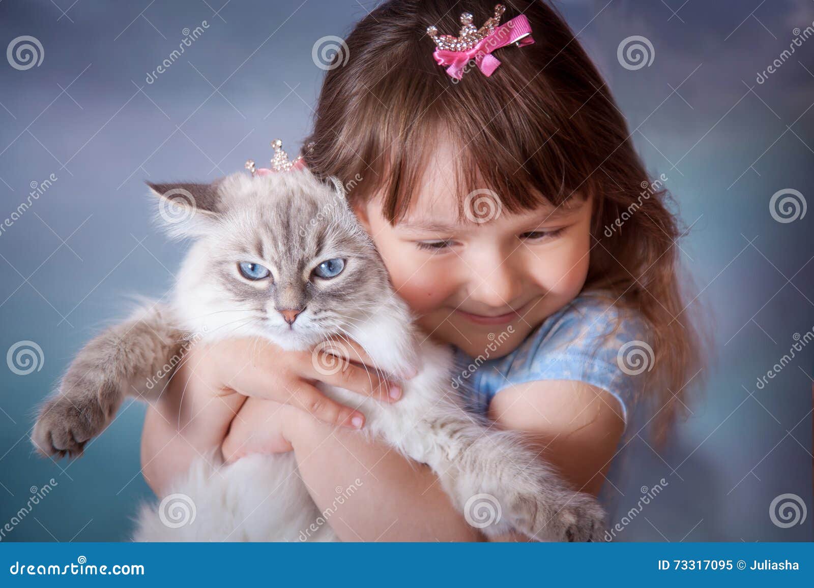 Menina com gato imagem de stock. Imagem de azul, doméstico - 73317095