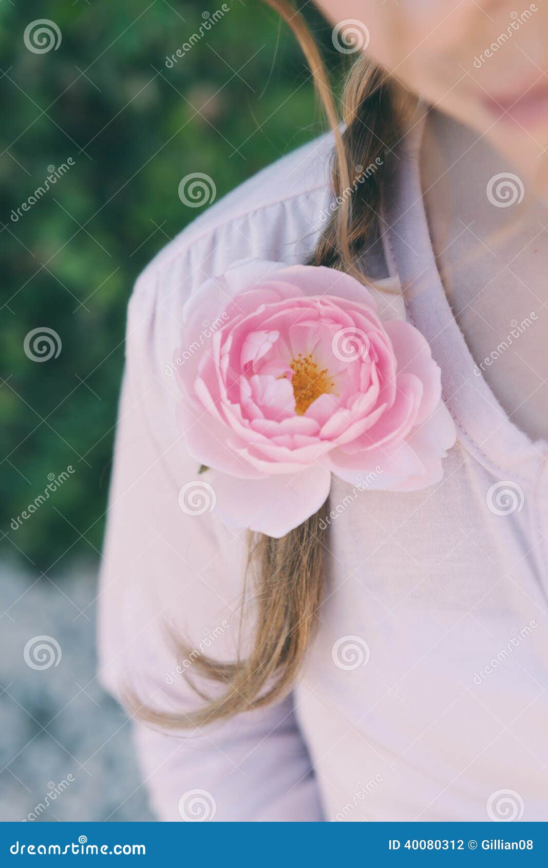 Menina Com a Rosa Do Rosa No Cabelo Foto de Stock - Imagem de cabelo ...
