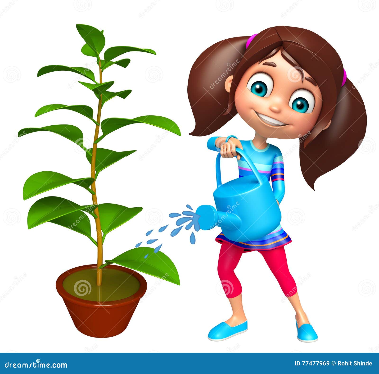 Menina Da Criança Com Lata Molhando E Planta Ilustração Stock