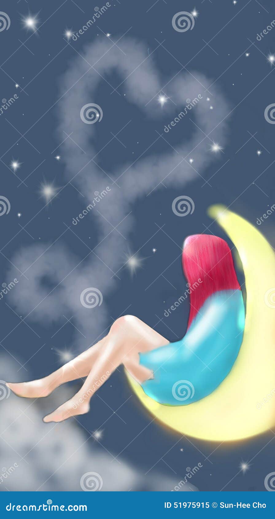 Menina em uma meia lua ilustração stock. Ilustração de adolescente ...