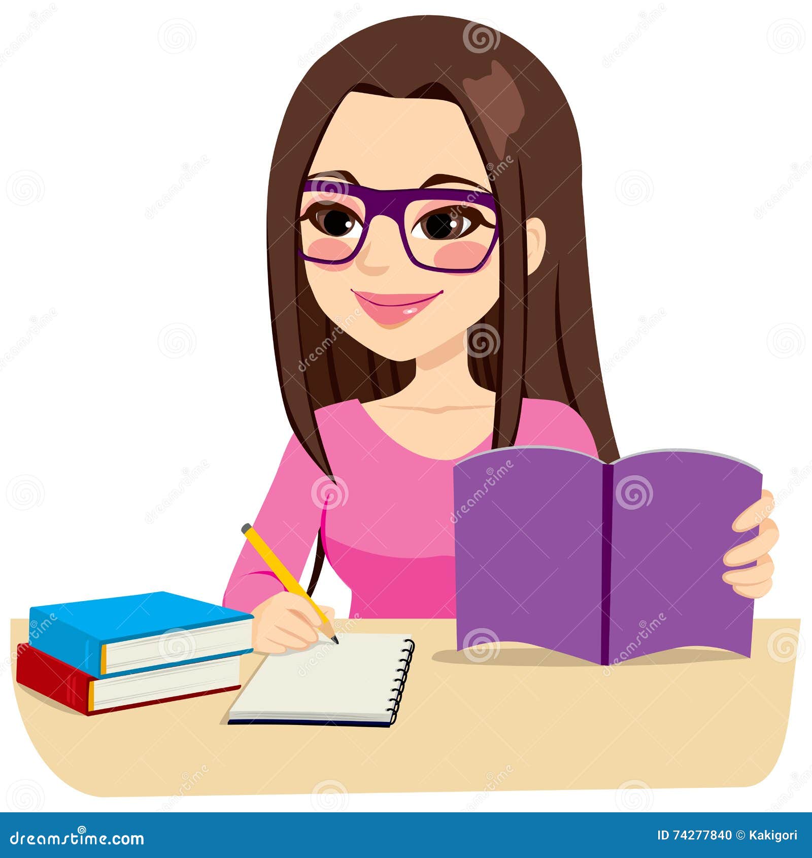 Menina Que Estuda Tomando Notas Ilustração do Vetor - Ilustração de ...