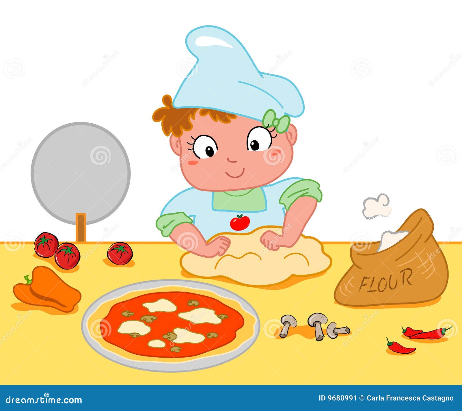 Menina que faz a pizza ilustração do vetor. Ilustração de ingredientes ...