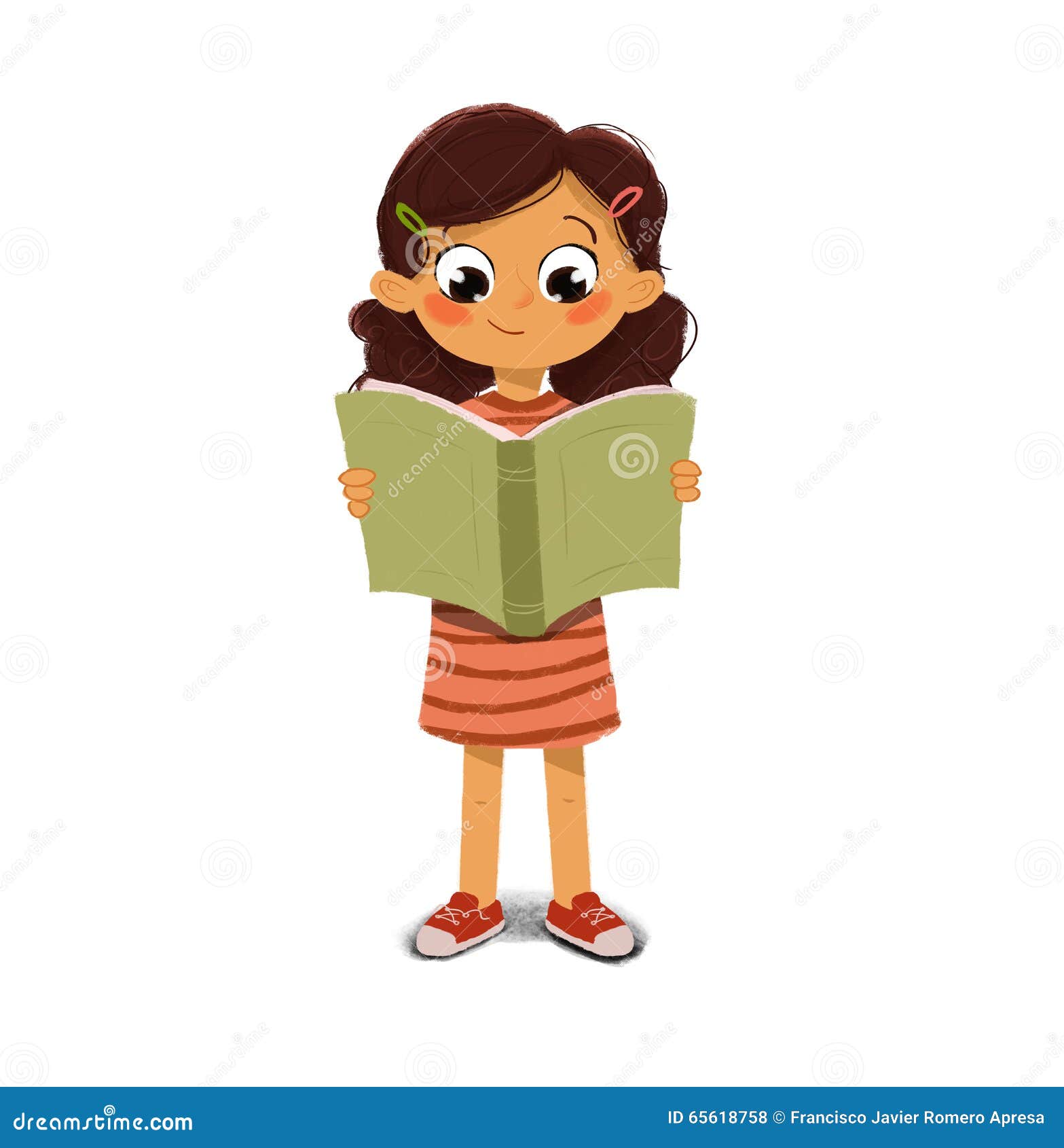 Menina que lê um livro ilustração stock. Ilustração de cartoon - 65618758