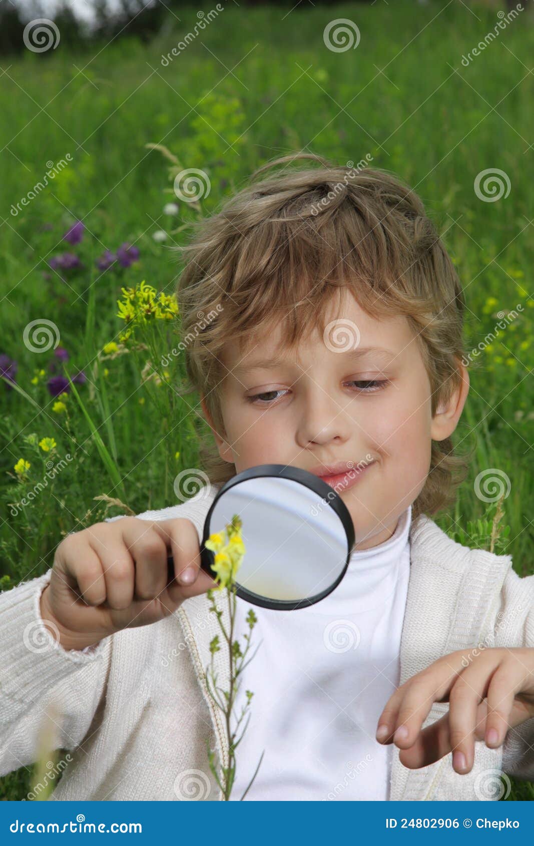 Menino com lupa foto de stock. Imagem de ciência, vidro - 24802906
